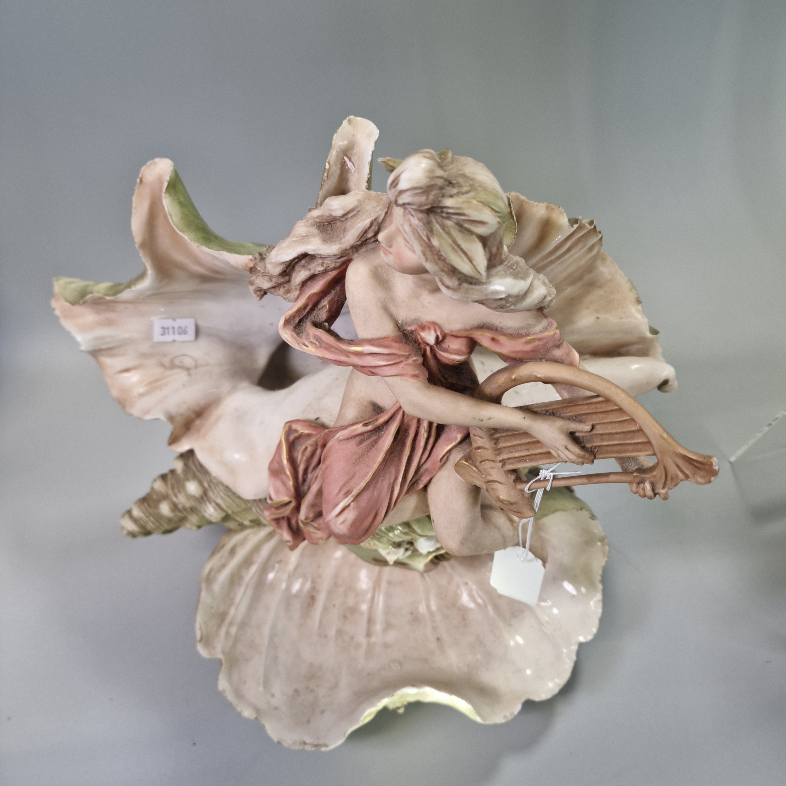 Royal Dux figural vase in the form of a Siren, on a large conch shell ...
