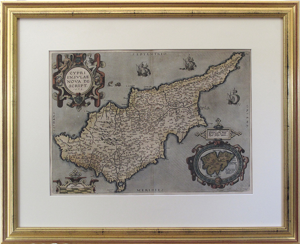 An antique map of Cyprus by ORTELIUS Abraham, c. 1584, CYPRI, INSULAE ...