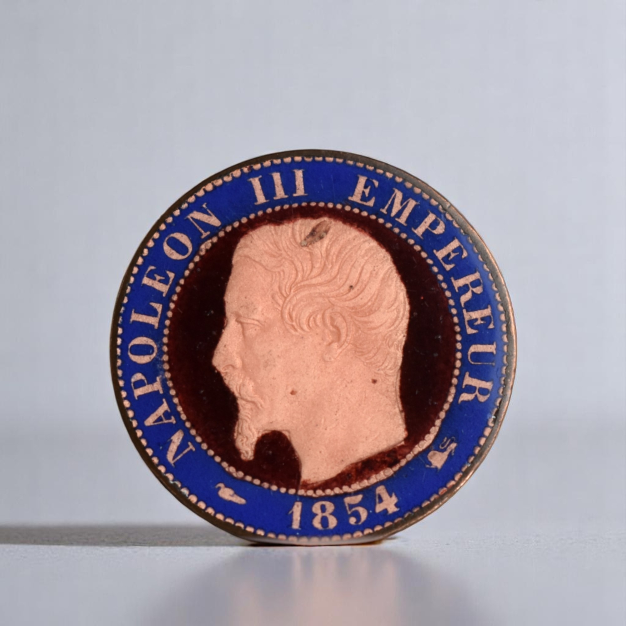 Napoleon III enamelled coin. Empire Francais, Cinq centimes. Diameter ...