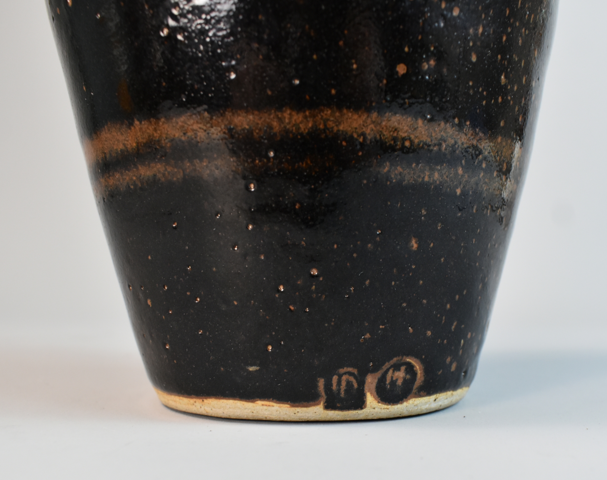 A David Leach? Art pottery bottle vase. Tenmoku glaze with iron ...