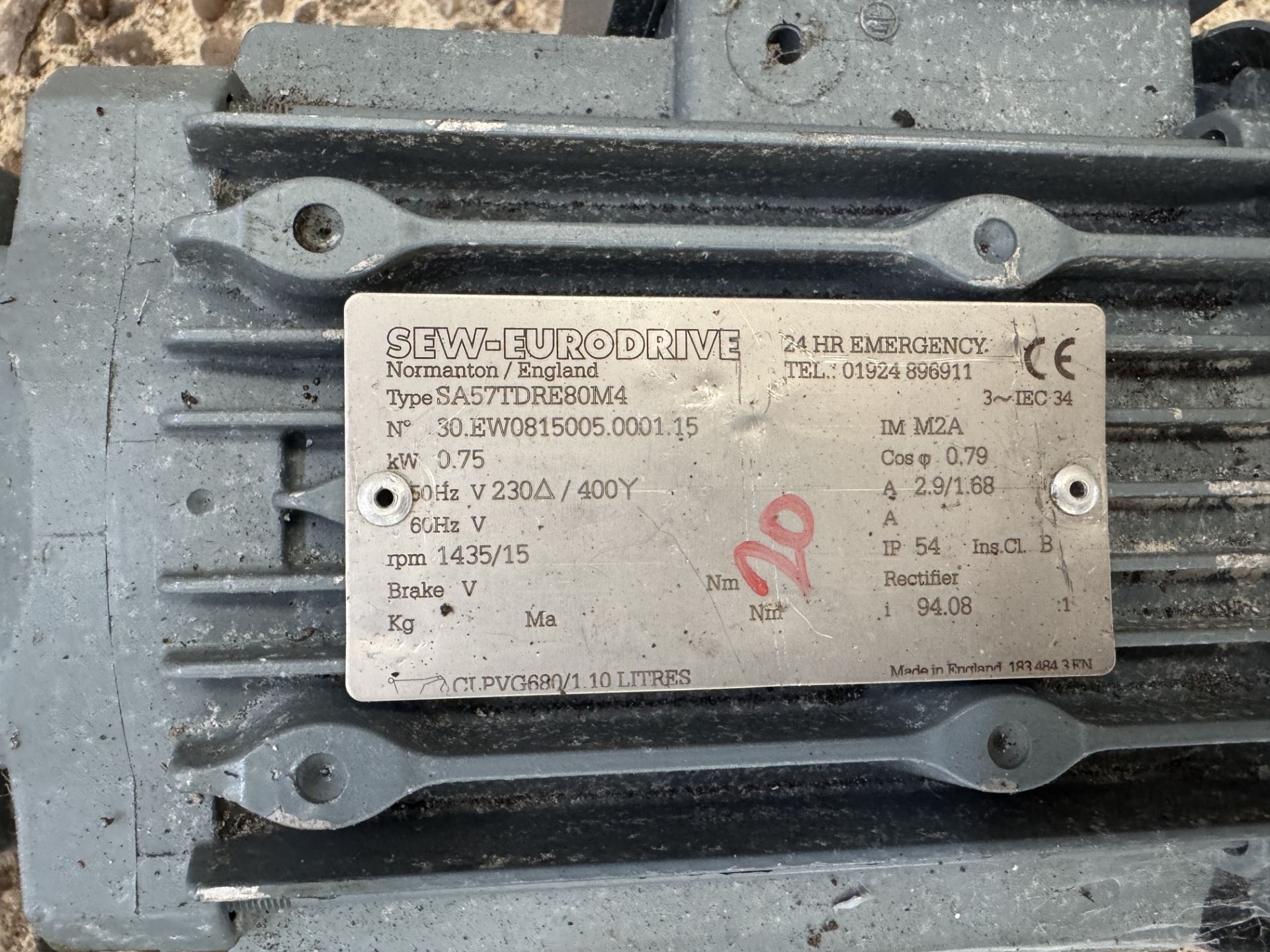 2 Sew Eurodrive Geared Motors, 0.75kw and 0.37kw