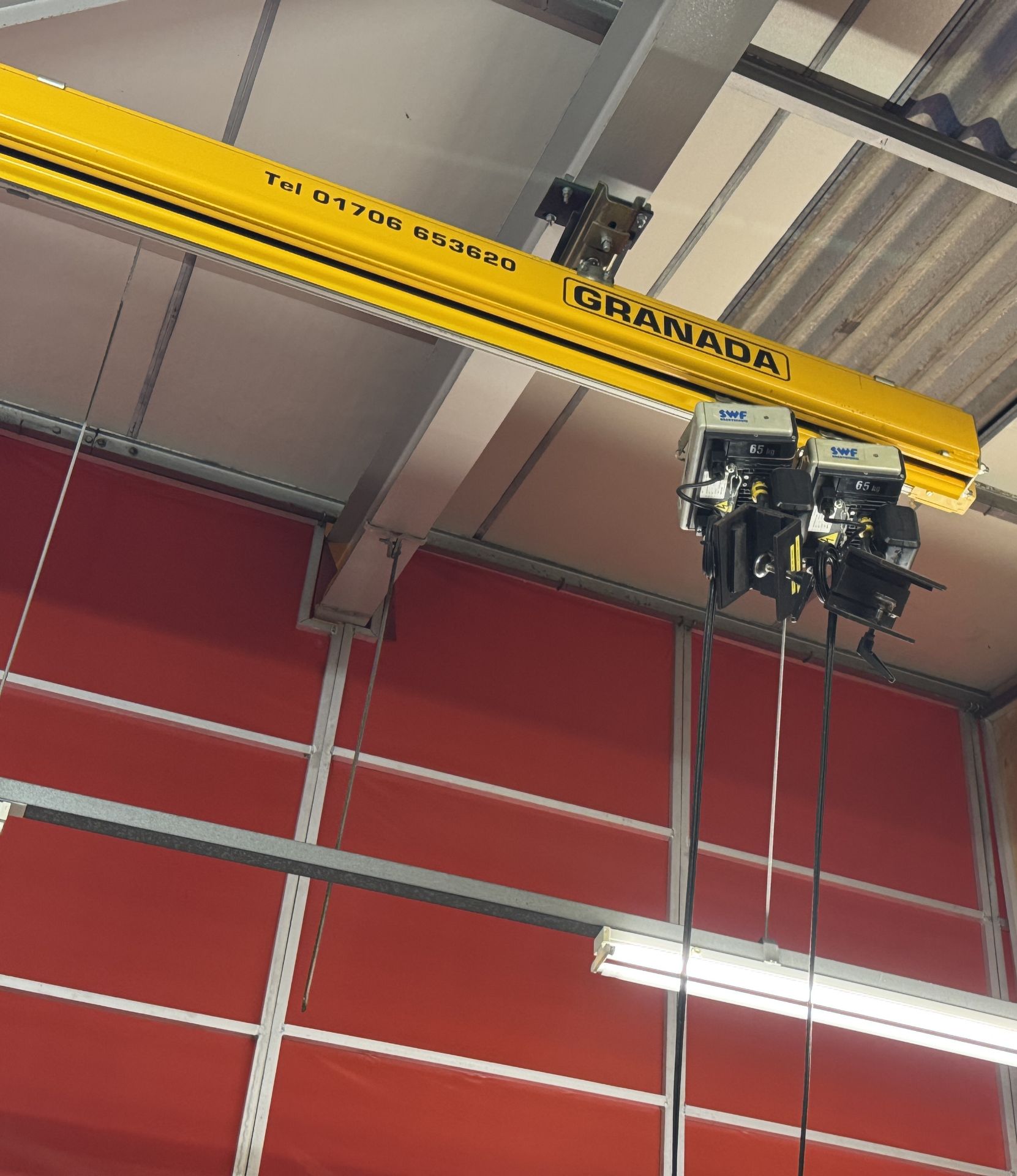 2 SWF Electric Hoists, 65kg, with Granada runner, 62.5kg capacity ...