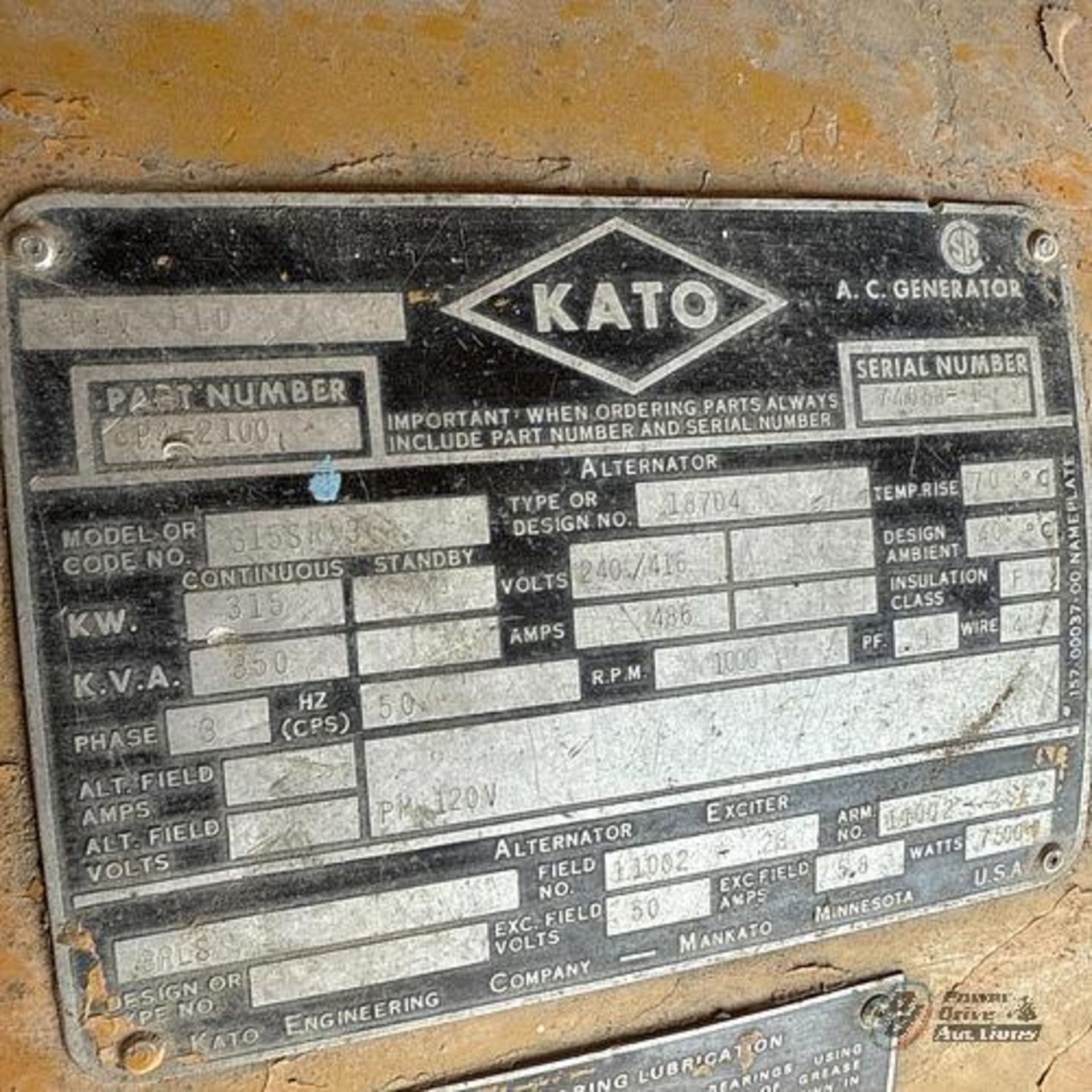 Two Generators, 315KW 240/416V 50hz CAT D353 Diesel Engines with KATO ...