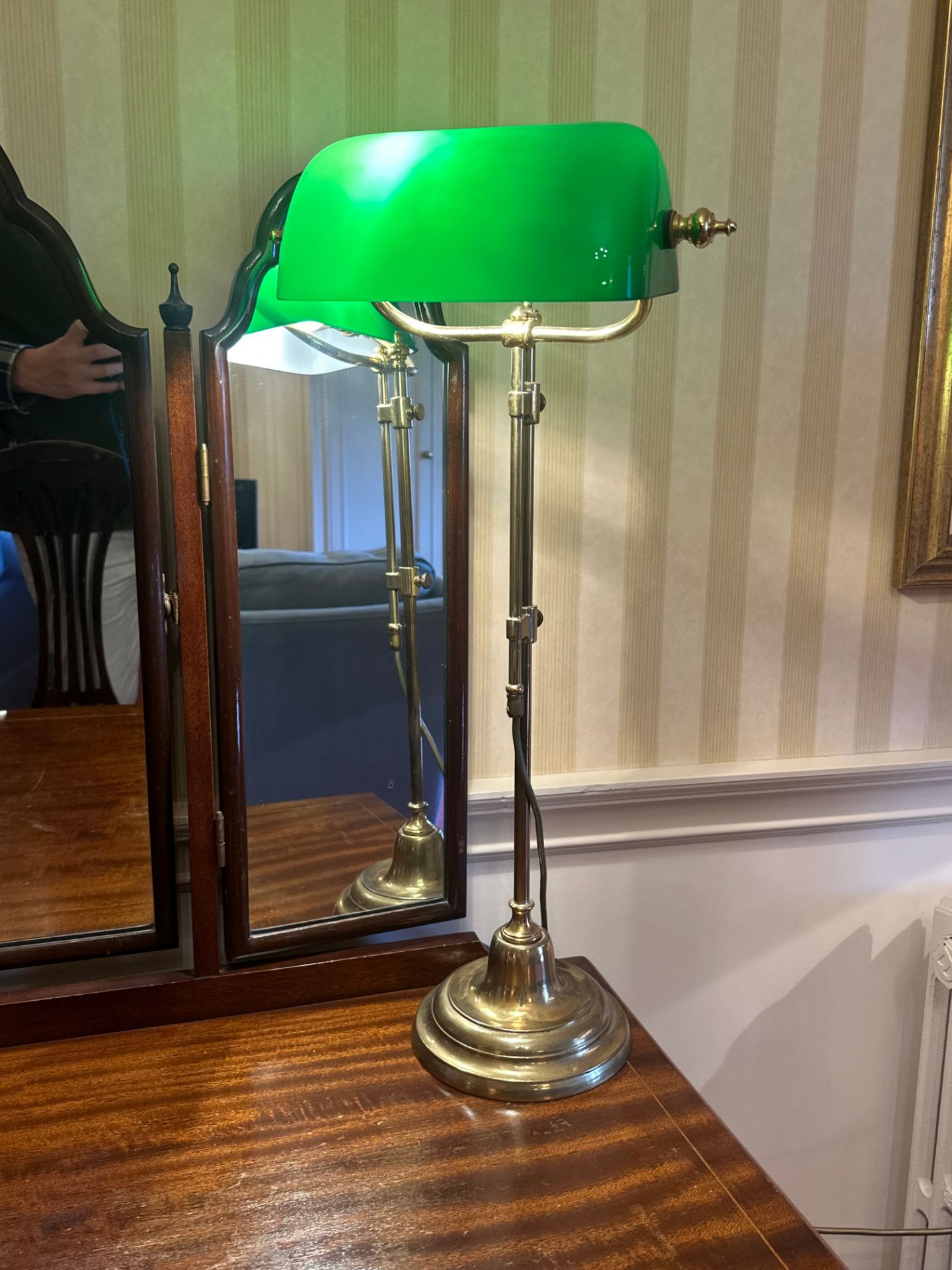 Classic Banker’s Lamp with Green Glass Shade and Brass Base A ...
