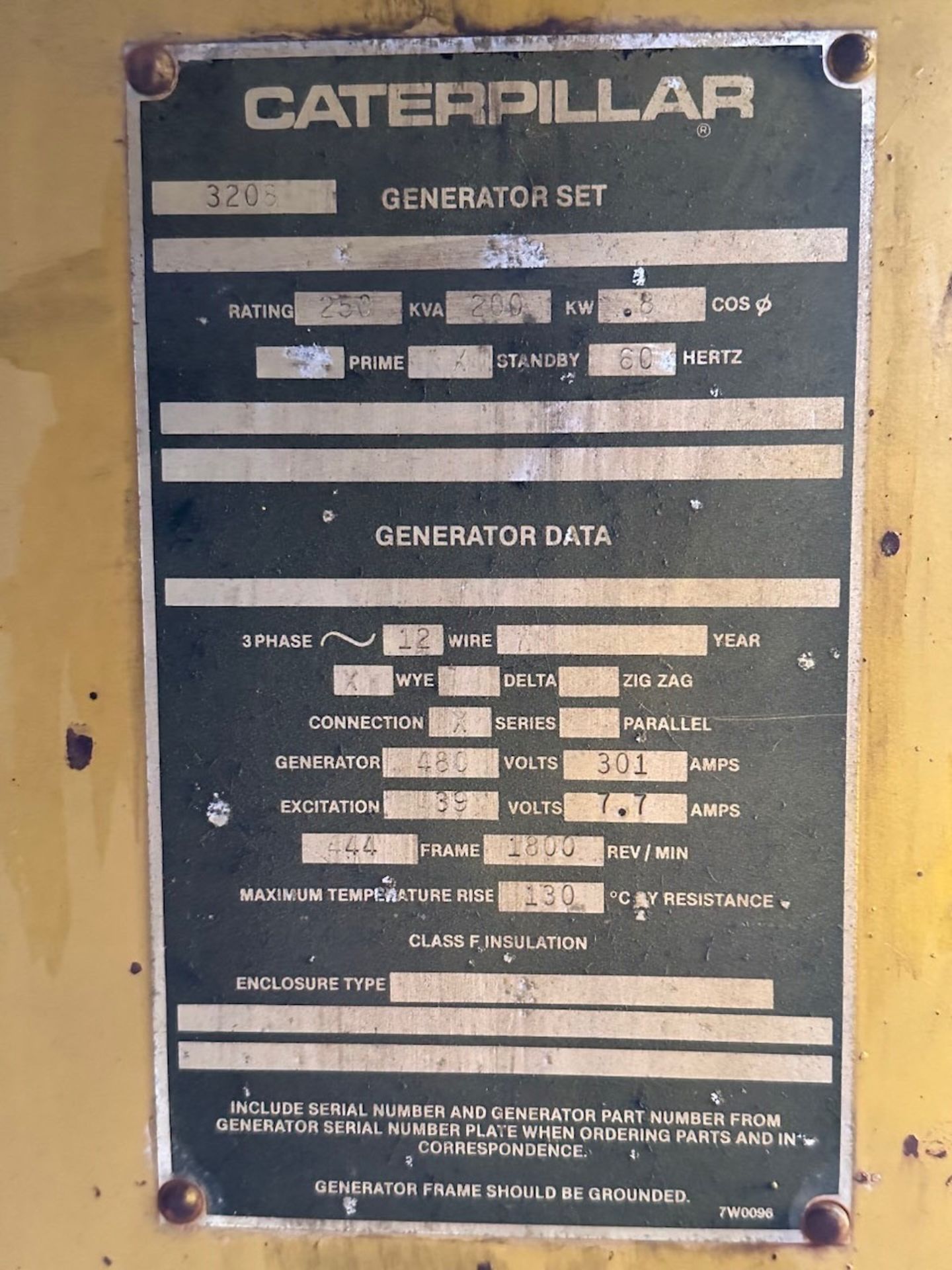 200 kw Caterpillar generator, model 3208, 250 kva, 3 phase, 12 wire ...