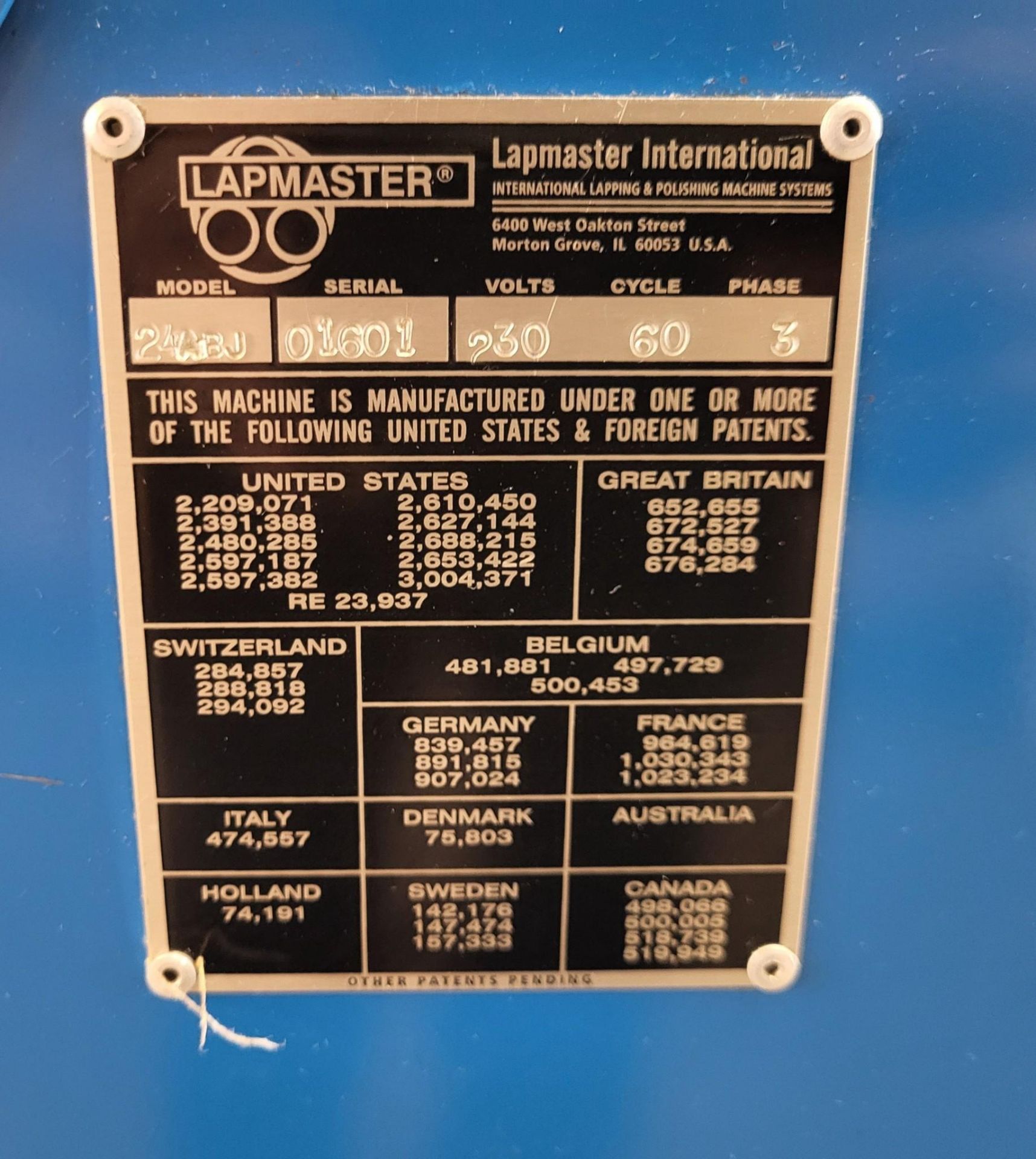 LAPMASTER MODEL 24 SINGLE SIDED 24 INCH PLATE DIAMETER LAPPING MACHINE ...