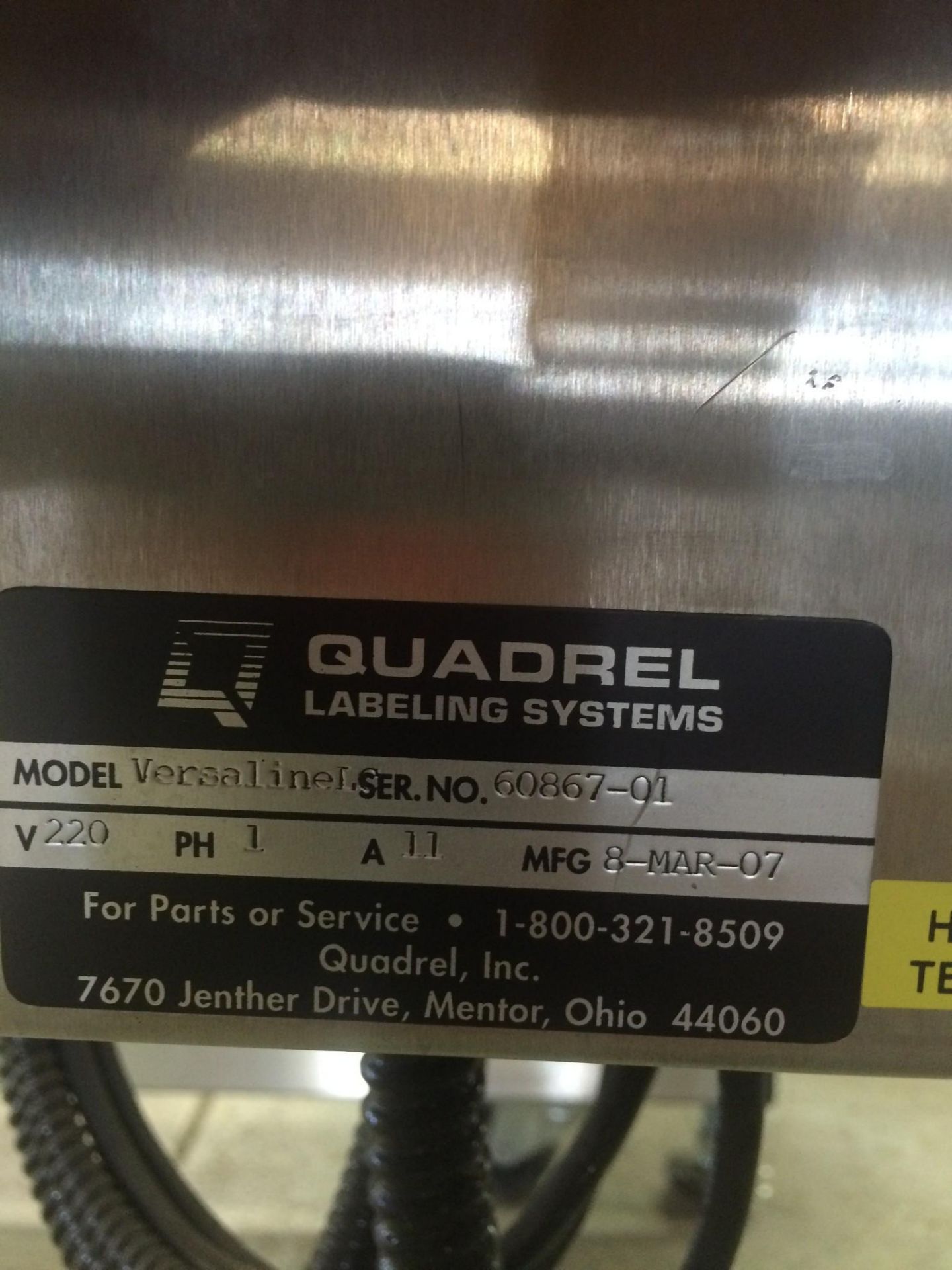 2007 QUADREL VERSALINE LC LABELING MACHINE SPEED: 1000 FEET PER MINUTE ...