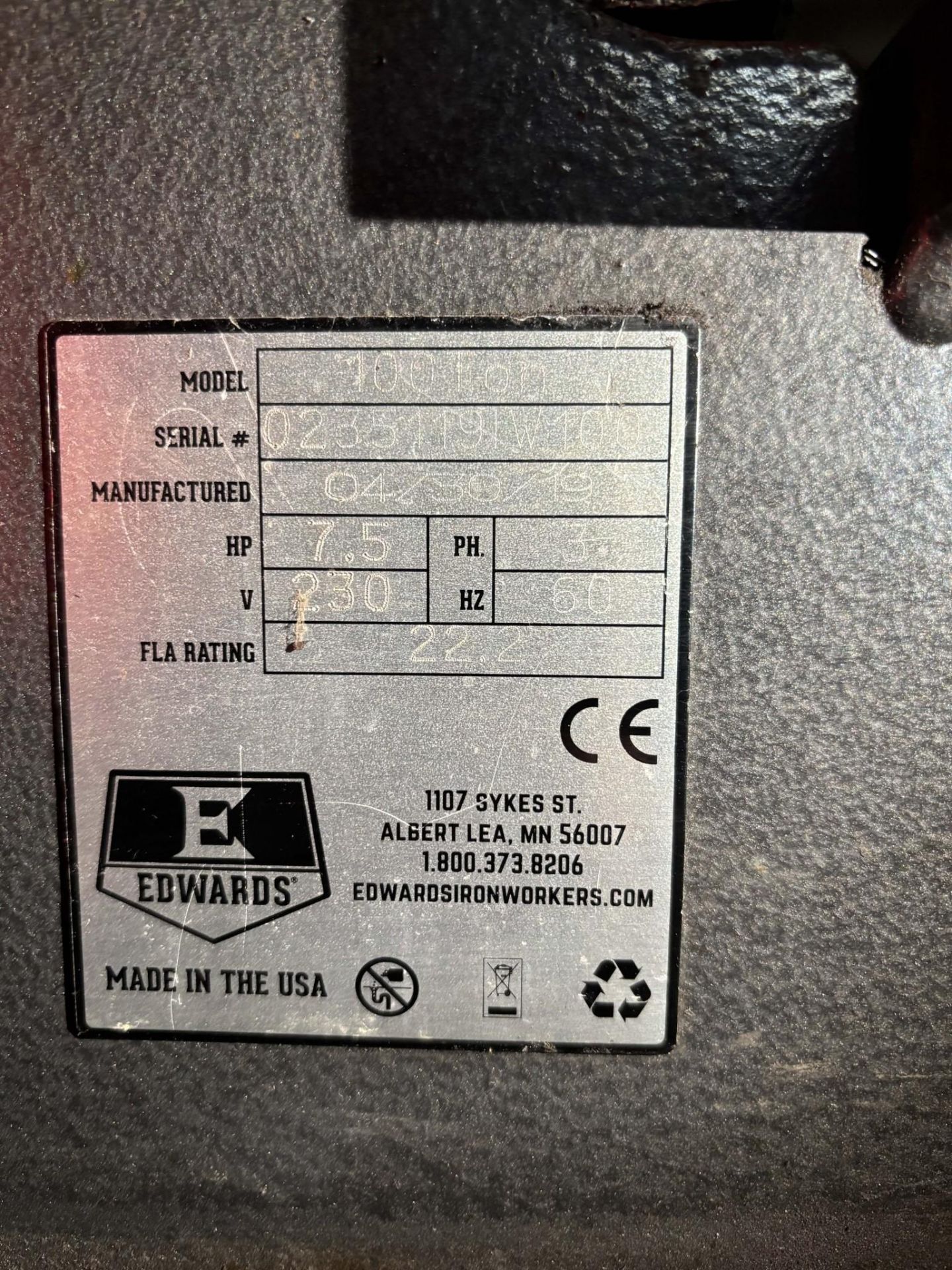 2019 EDWARDS 100 TON IRONWORKER Item Location - Cinnaminson, NJ