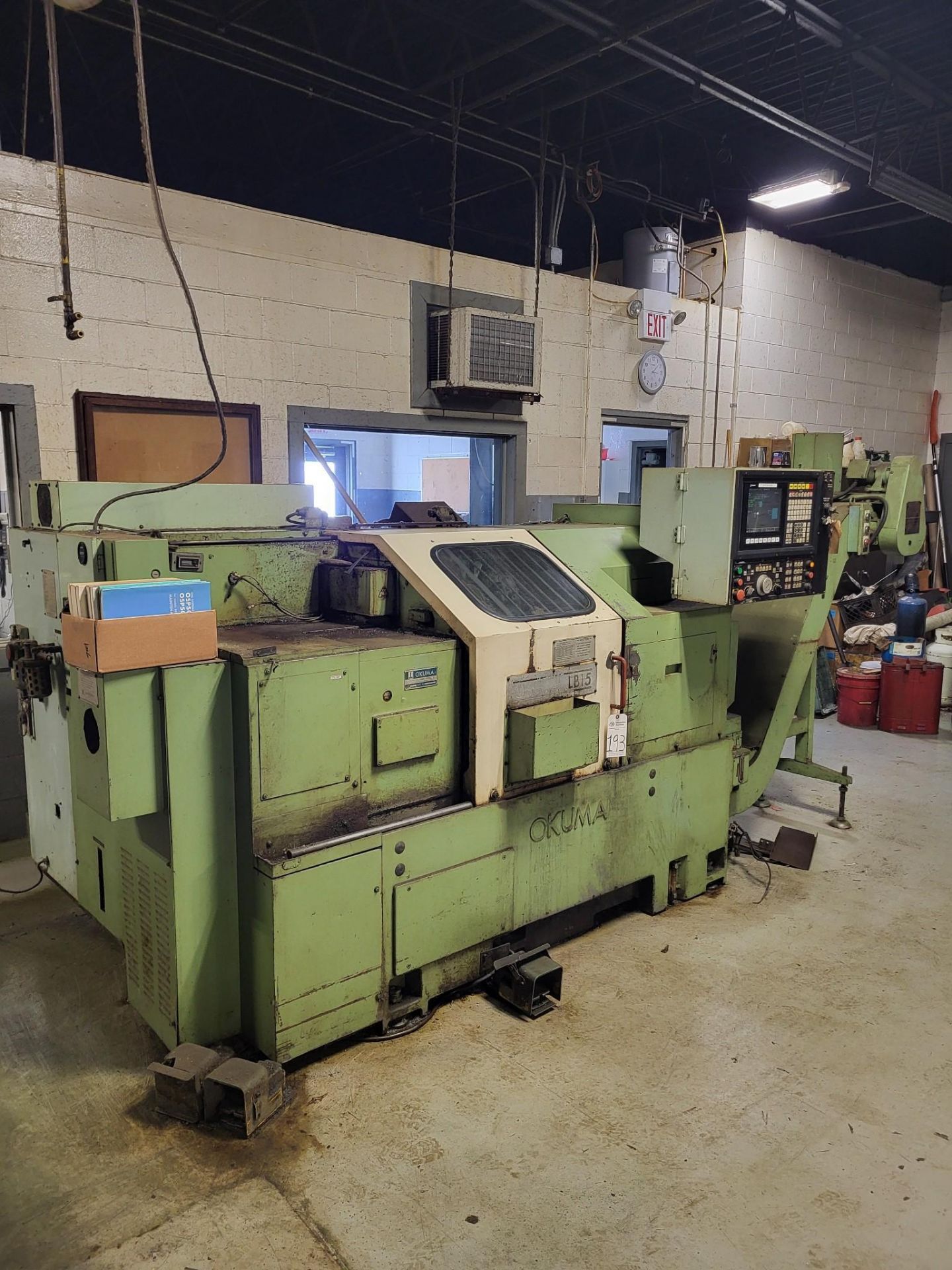 1986 OKUMA LB-15 BIG BORE CNC LATHE WITH PARTS UNLOADER SN: 62014346 ...