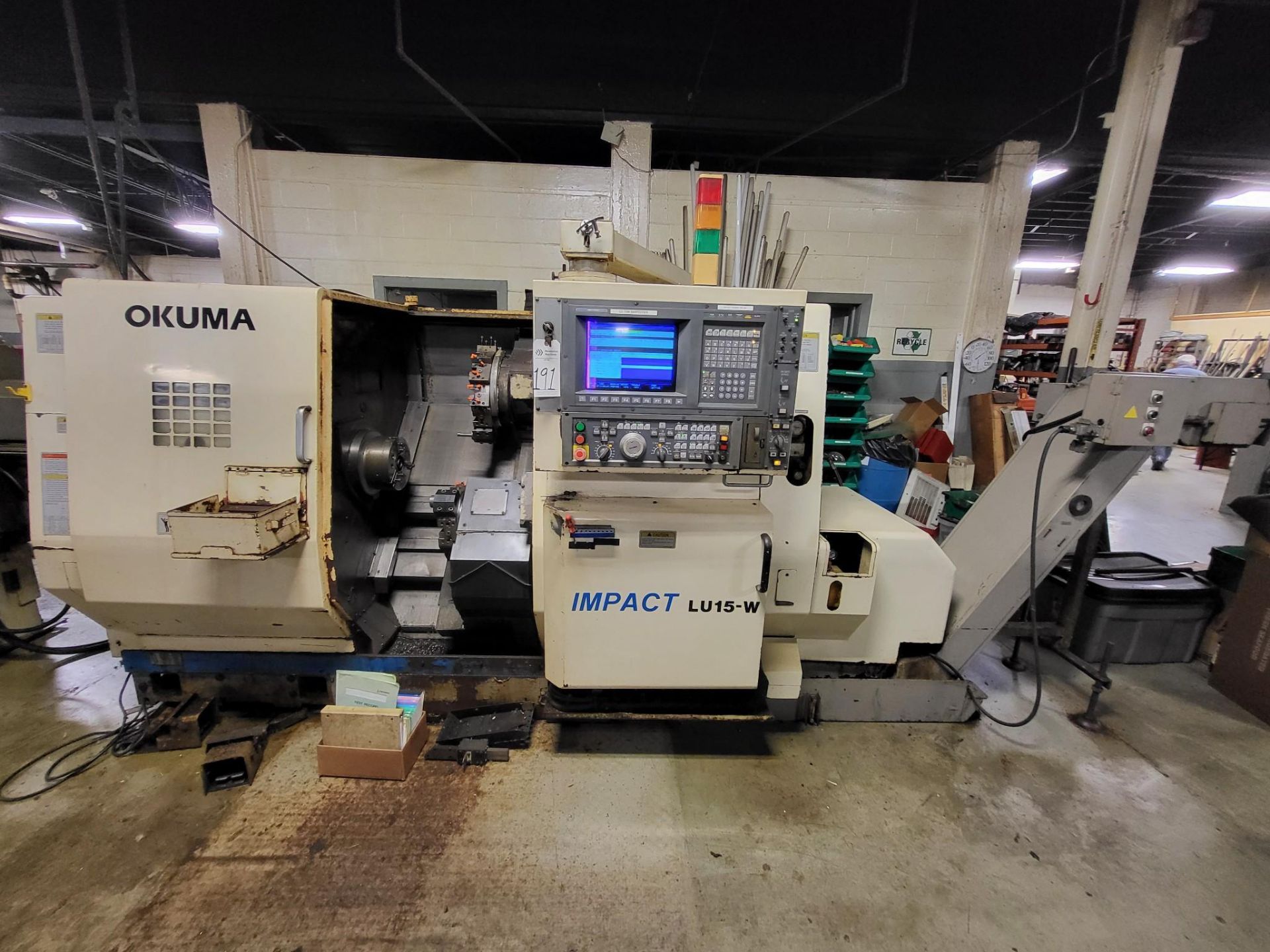 1996 OKUMA IMPACT LU15-W 4-AXIS, TWIN TURRET CNC LATHE WITH 1995 LNS ...