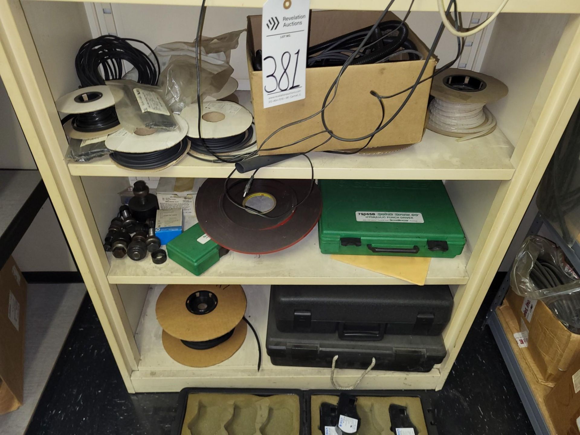 SHELF FILLED WITH ASSORTED ELECTRICAL PARTS AND LABEL MAKERS Item ...