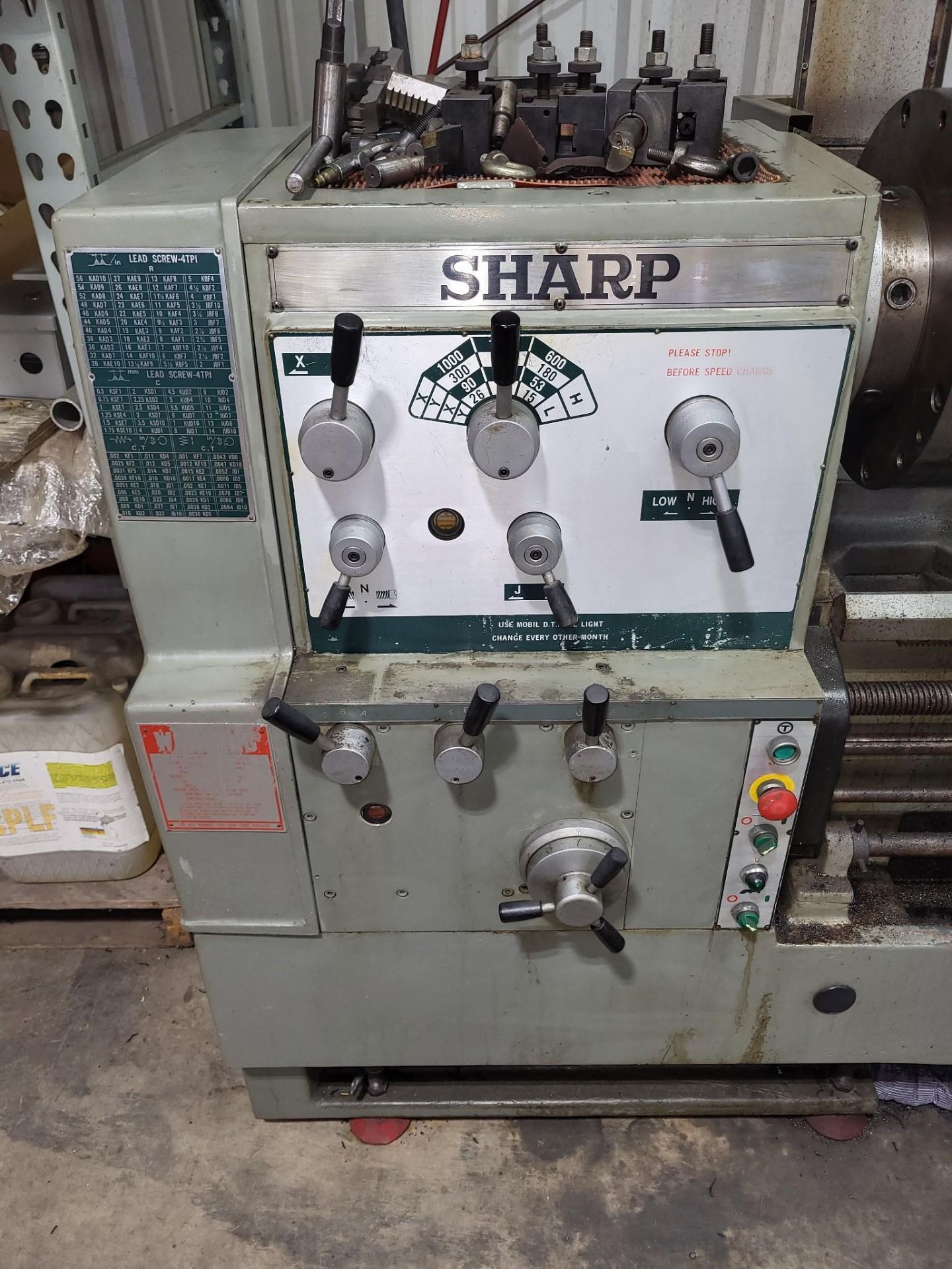 SHARP 2280C 120.5" L 15 HP 12 SPEED PRECISION ENGINE LATHE SN: 4810045 ...
