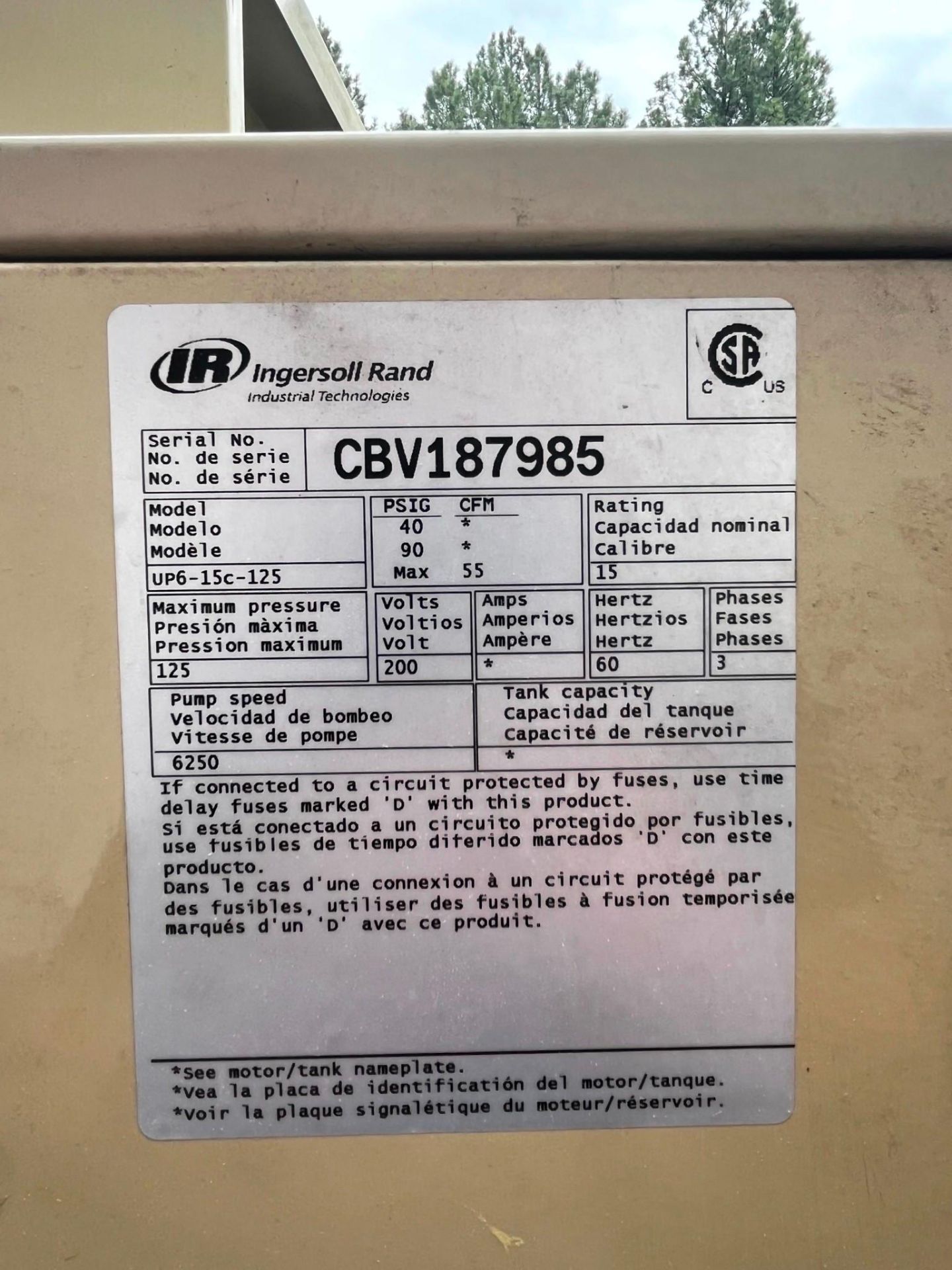 ONE INGERSOL RAND UP6-15C AIR COMPRESSOR, SERIAL #CBV187985 Item ...