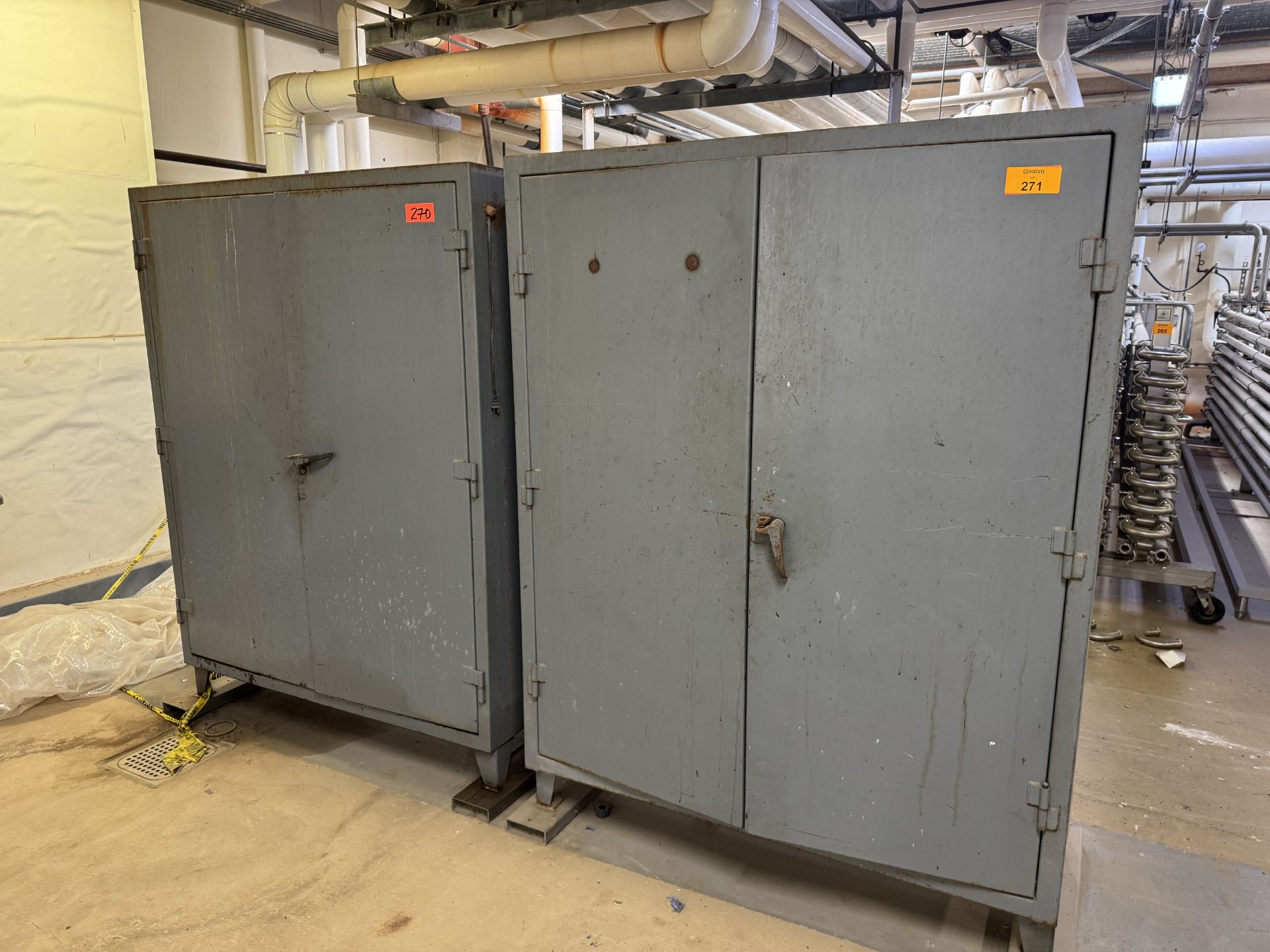 [Lot] of (3) Stronghold double door storage cabinets, and (1) mobile ...