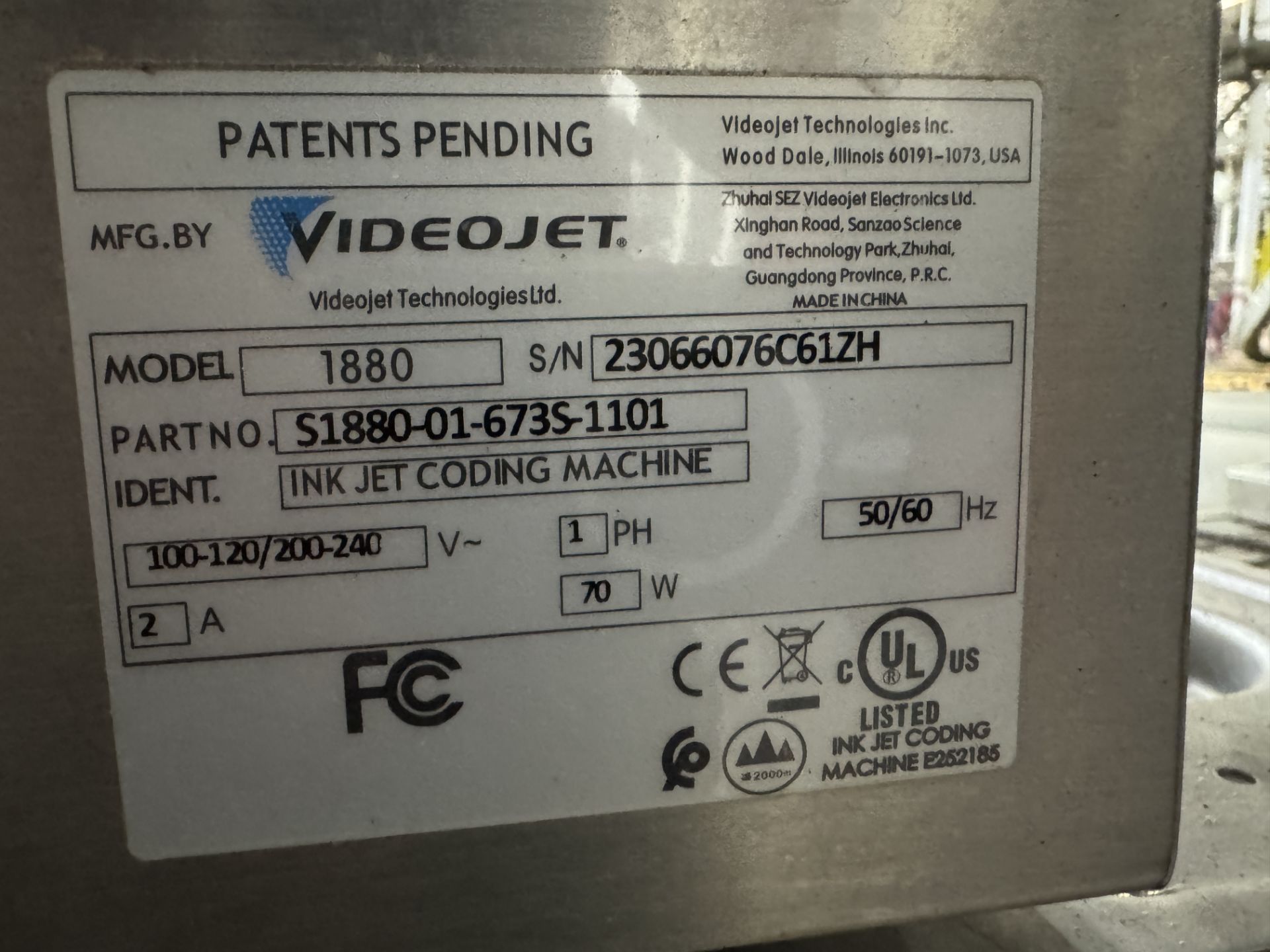 Video Jet Ink Jet Coders, model 1880, s/n 23066076C61ZH / 22291034C61ZH ...
