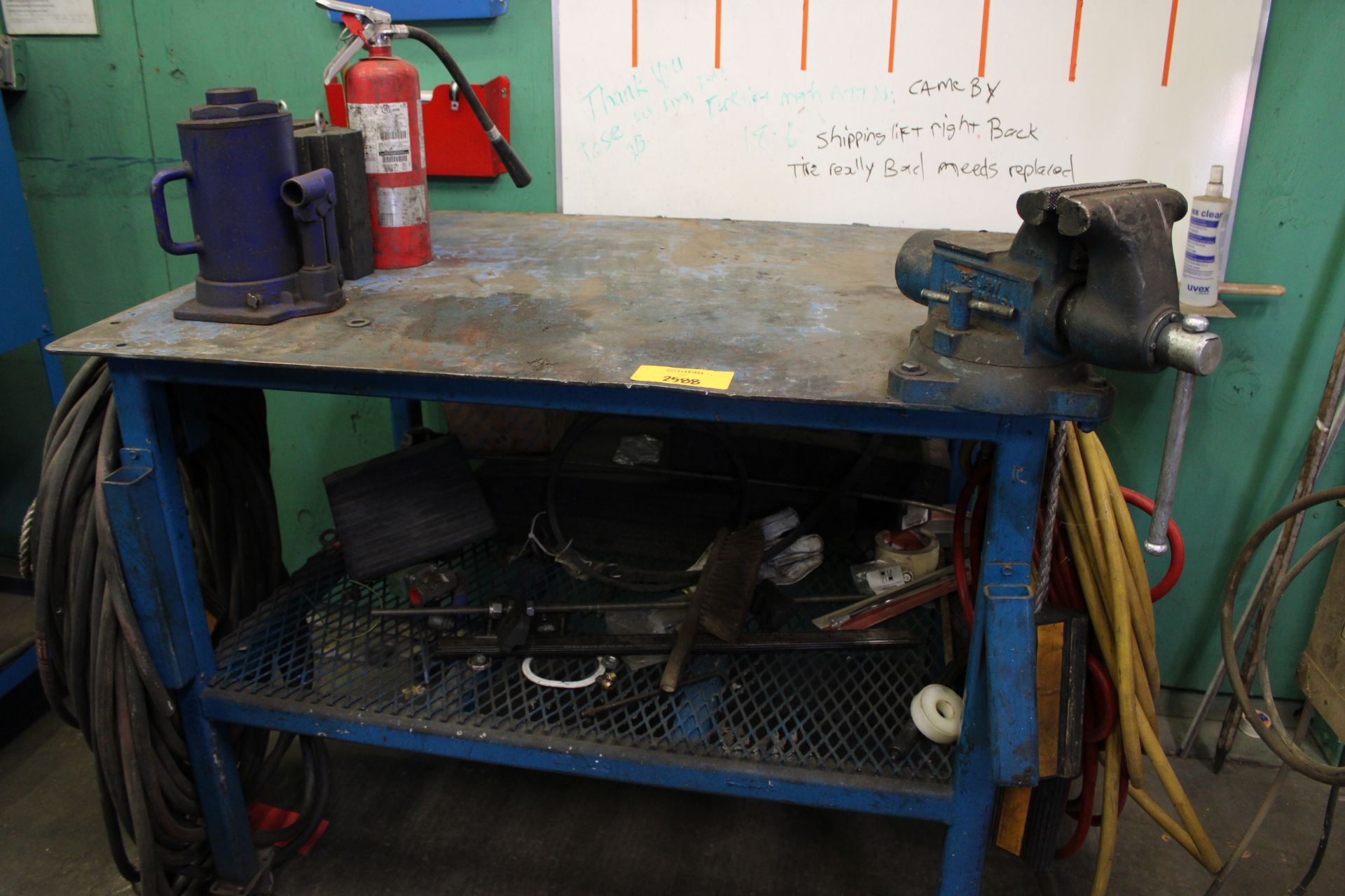 Steel shop table with vise, approx. 48"l x 32"w [Mechanic Shop]