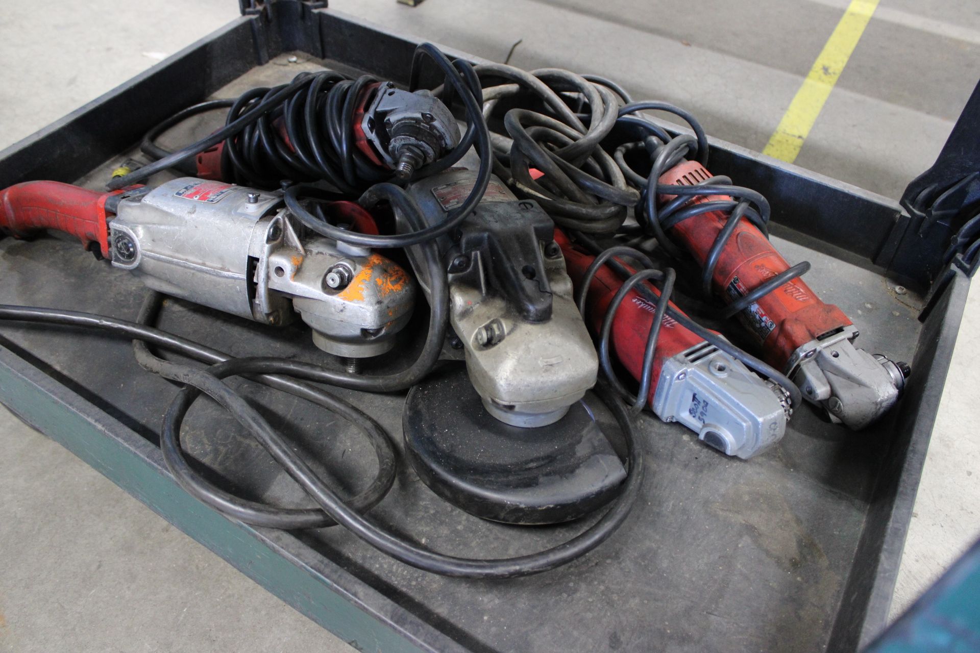 [Lot] of (14) Milwaukee disc grinders w/ 2 tier cart [Electrical shop]