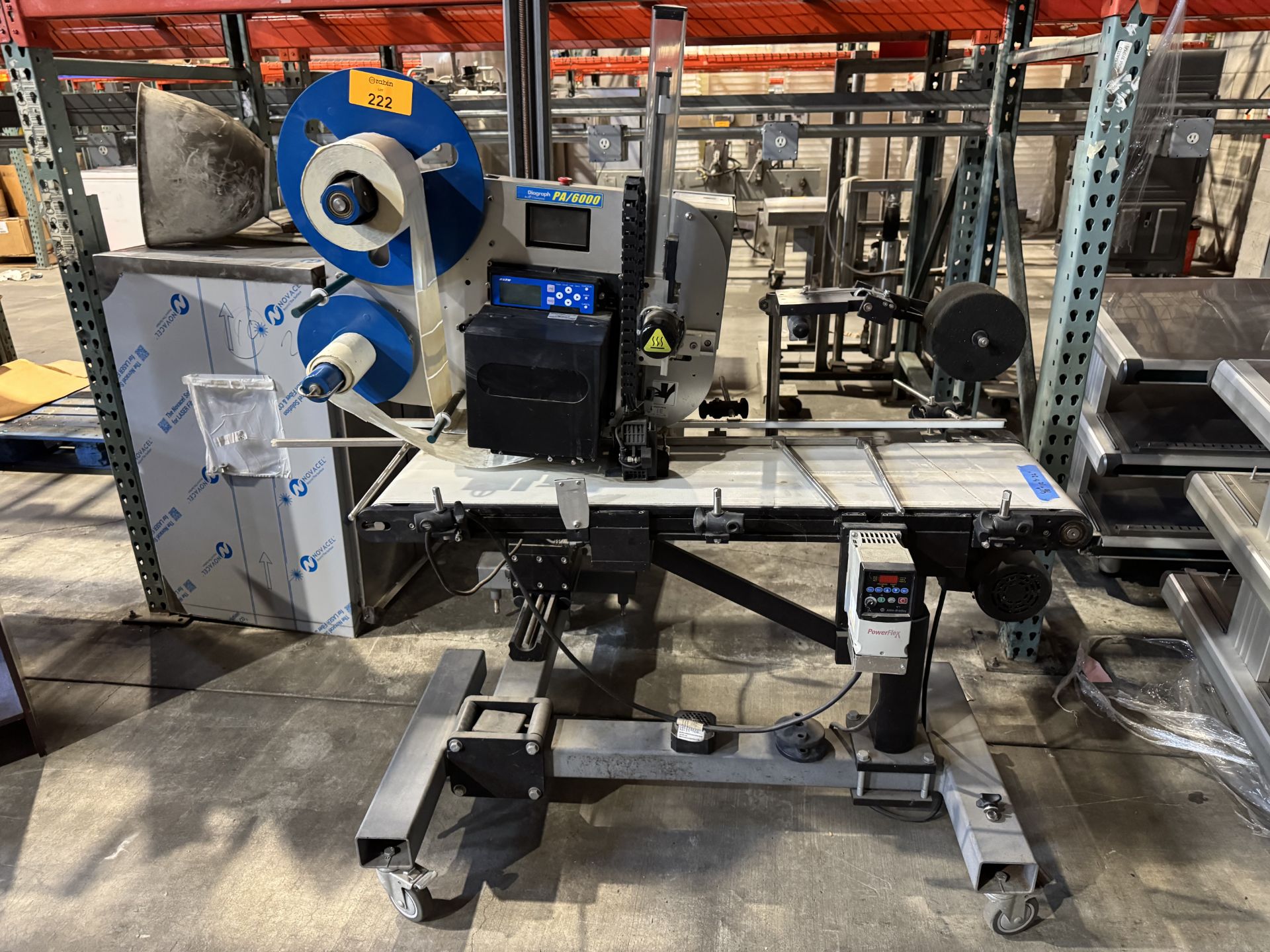 Diagraph Labeling System, model PA/6000, 46" x 12" x 32" conveyor, VFD ...