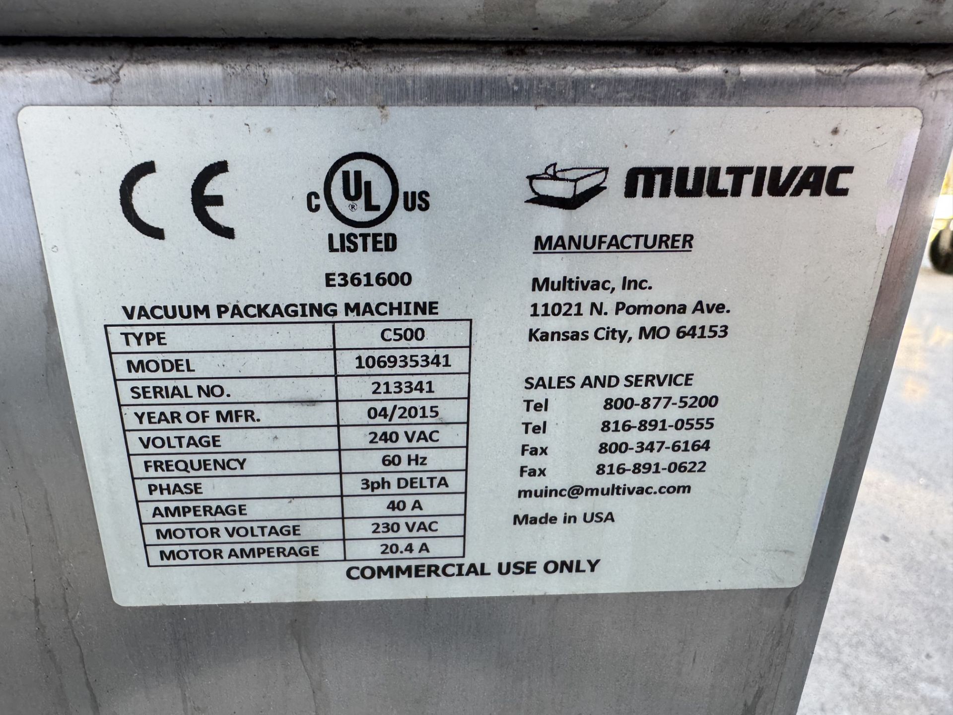 Multivac Vacuum Sealer, model C500 - 106935341, s/n 213341, double ...
