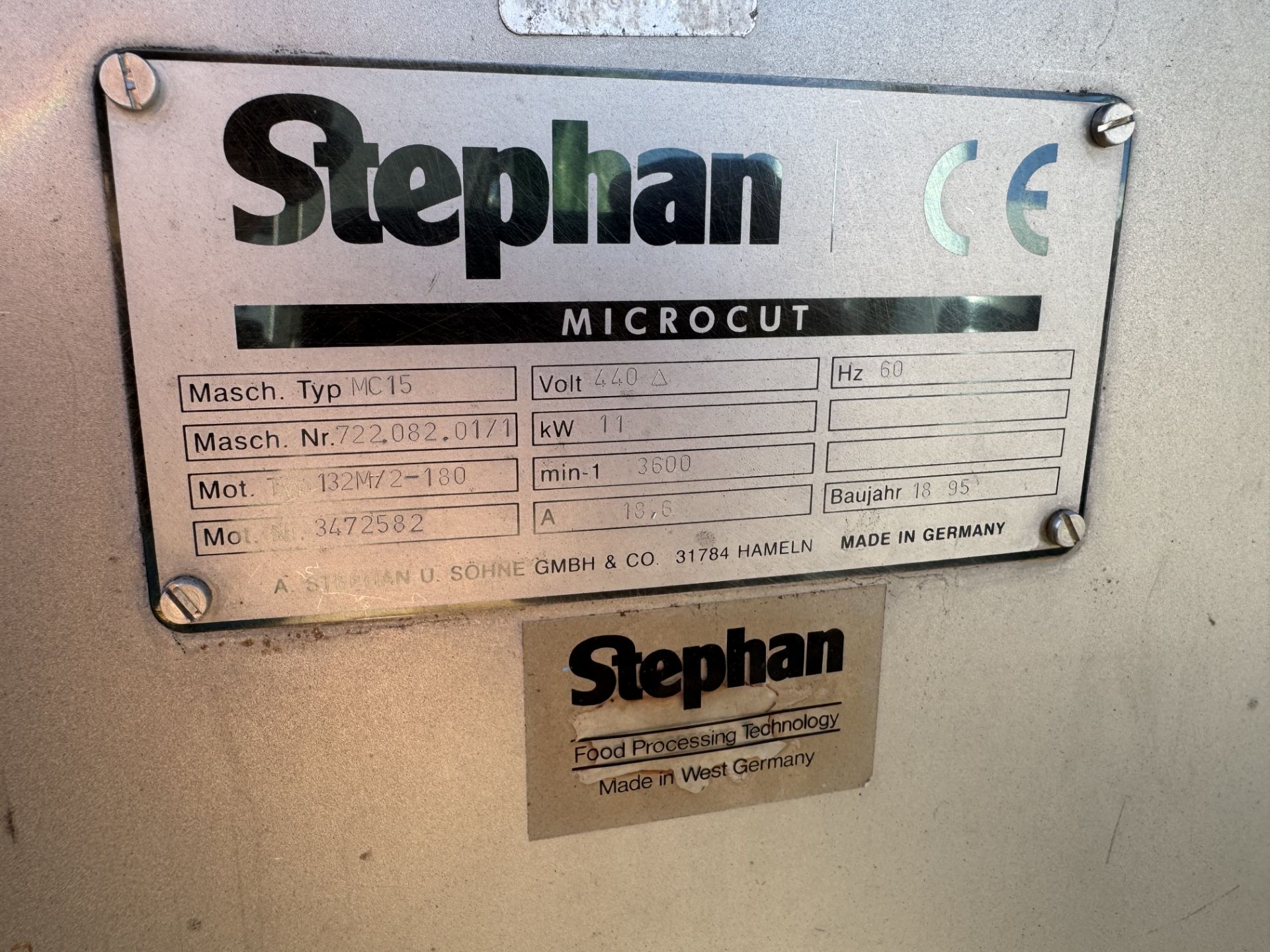 Stephan Cutter/Emulsifier, model Microcut MC15, s/n 722.082.01/1, 440v ...