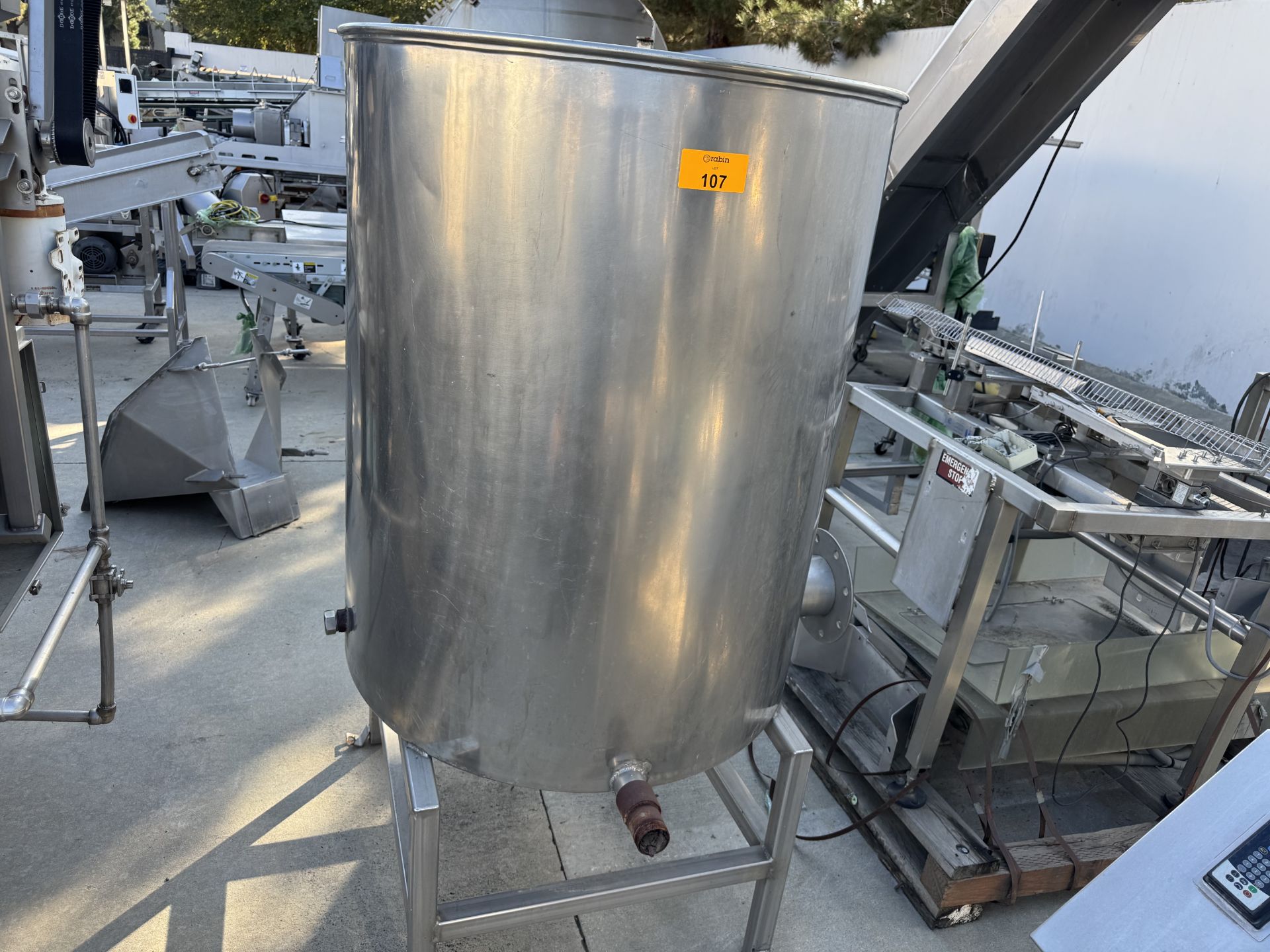 Stainless Tank, approx 200 gal cap, on stainless stand as shown