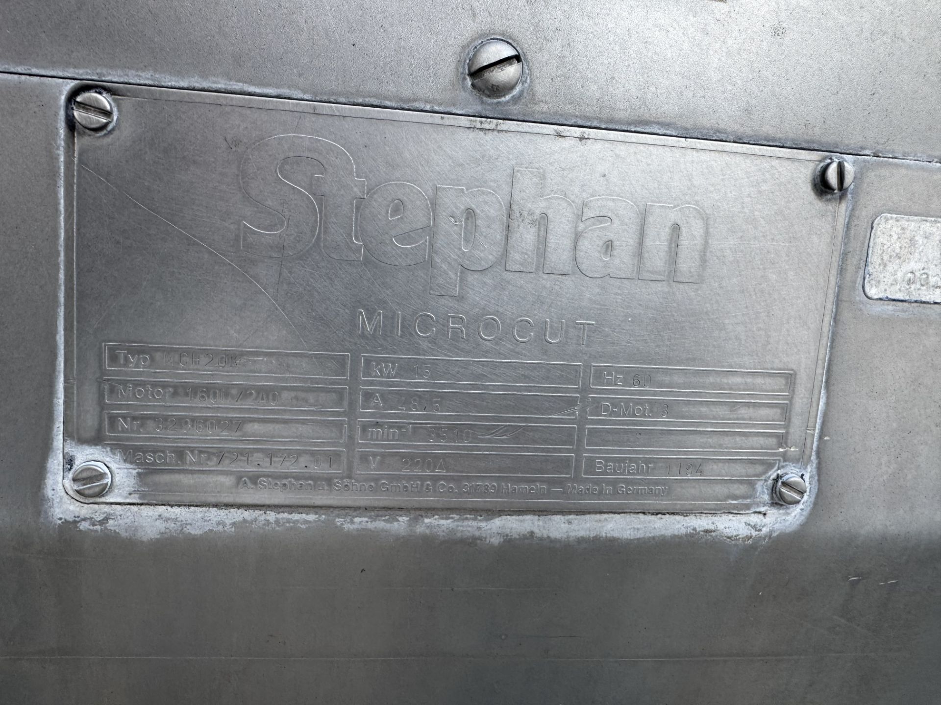 Stephan Cutter/Emulsifier, model Microcut MCH 20K, s/n 721.172.01, 220v ...
