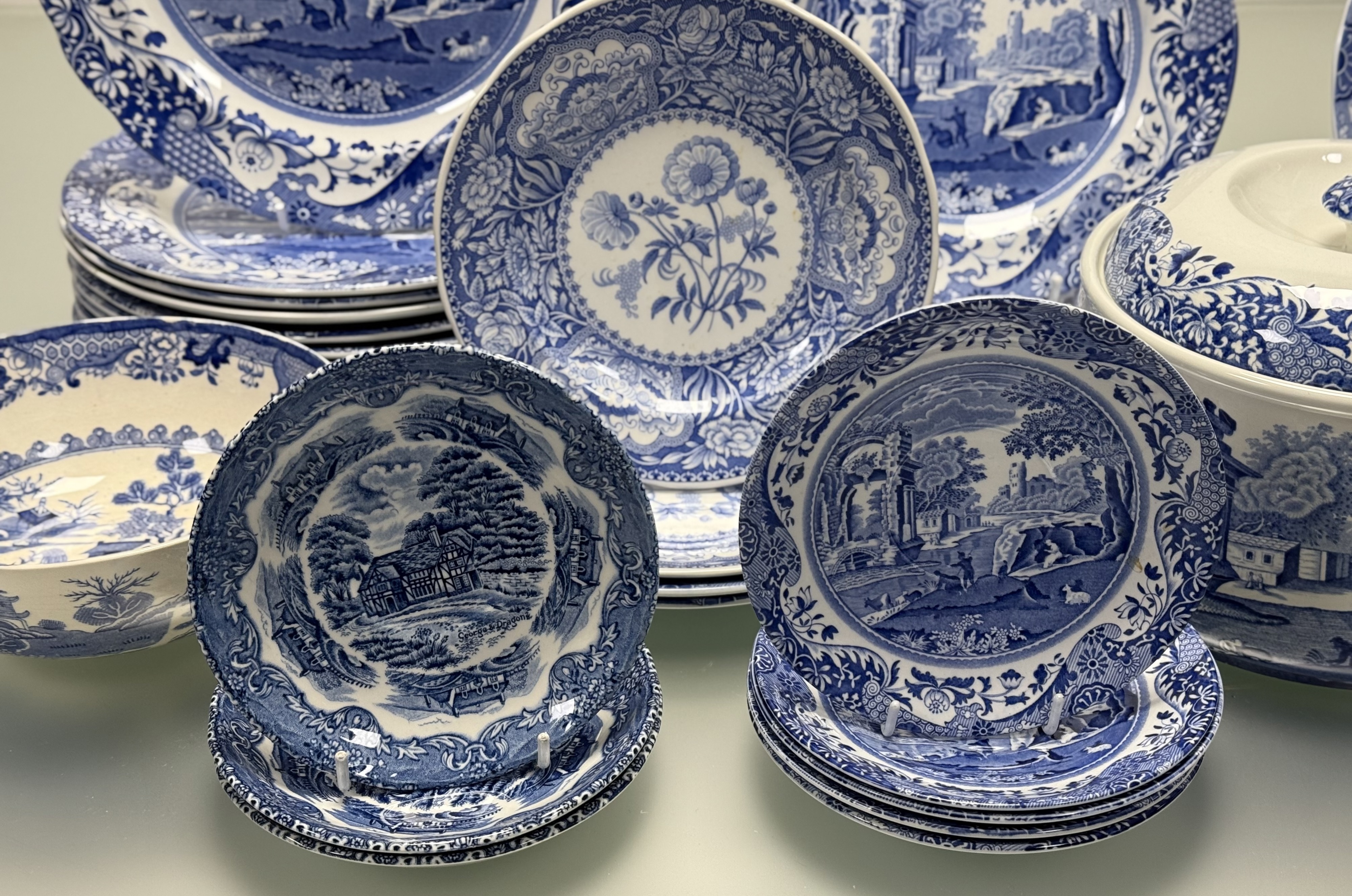 A collection later Copeland Spode Italian blue and white comprising ...