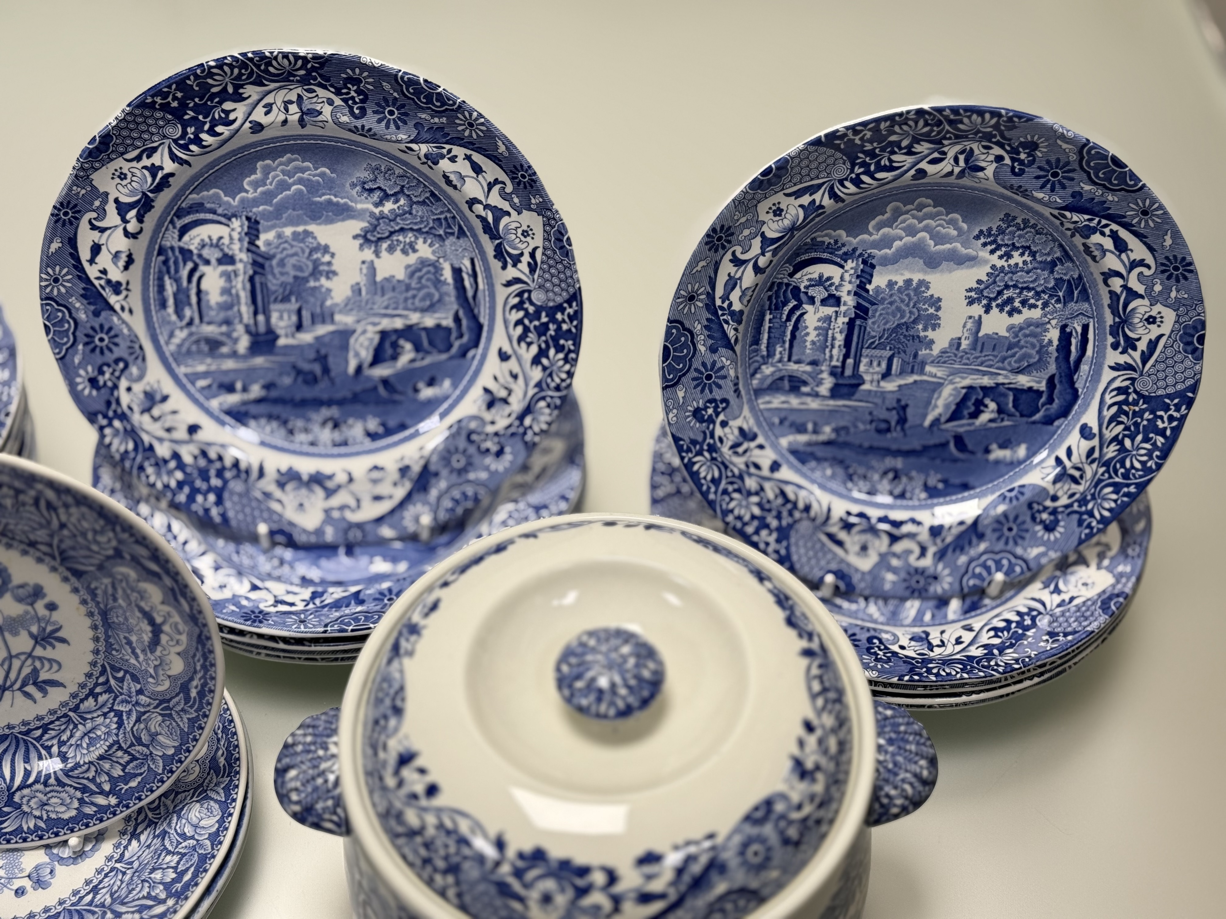 A collection later Copeland Spode Italian blue and white comprising ...