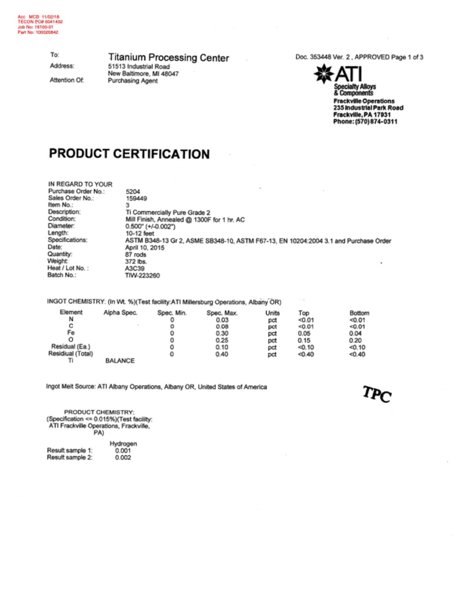 Misc. Titanium & Super Duplex - Blocks, Rounds (K3A, K3B, K3C) Removal ...
