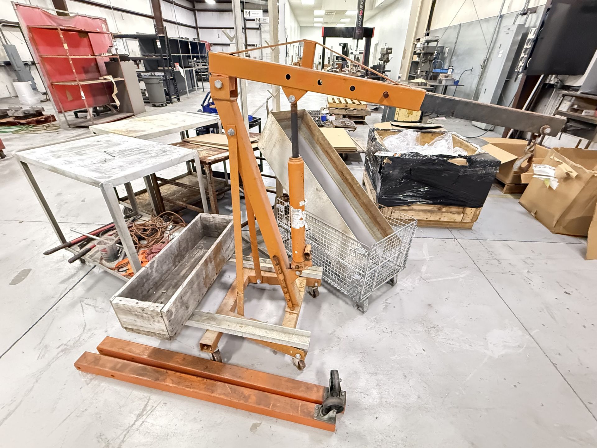 (4) Rolling Carts, Engine Hoist, (2) Hanging Pole Stands, Wire Crate ...