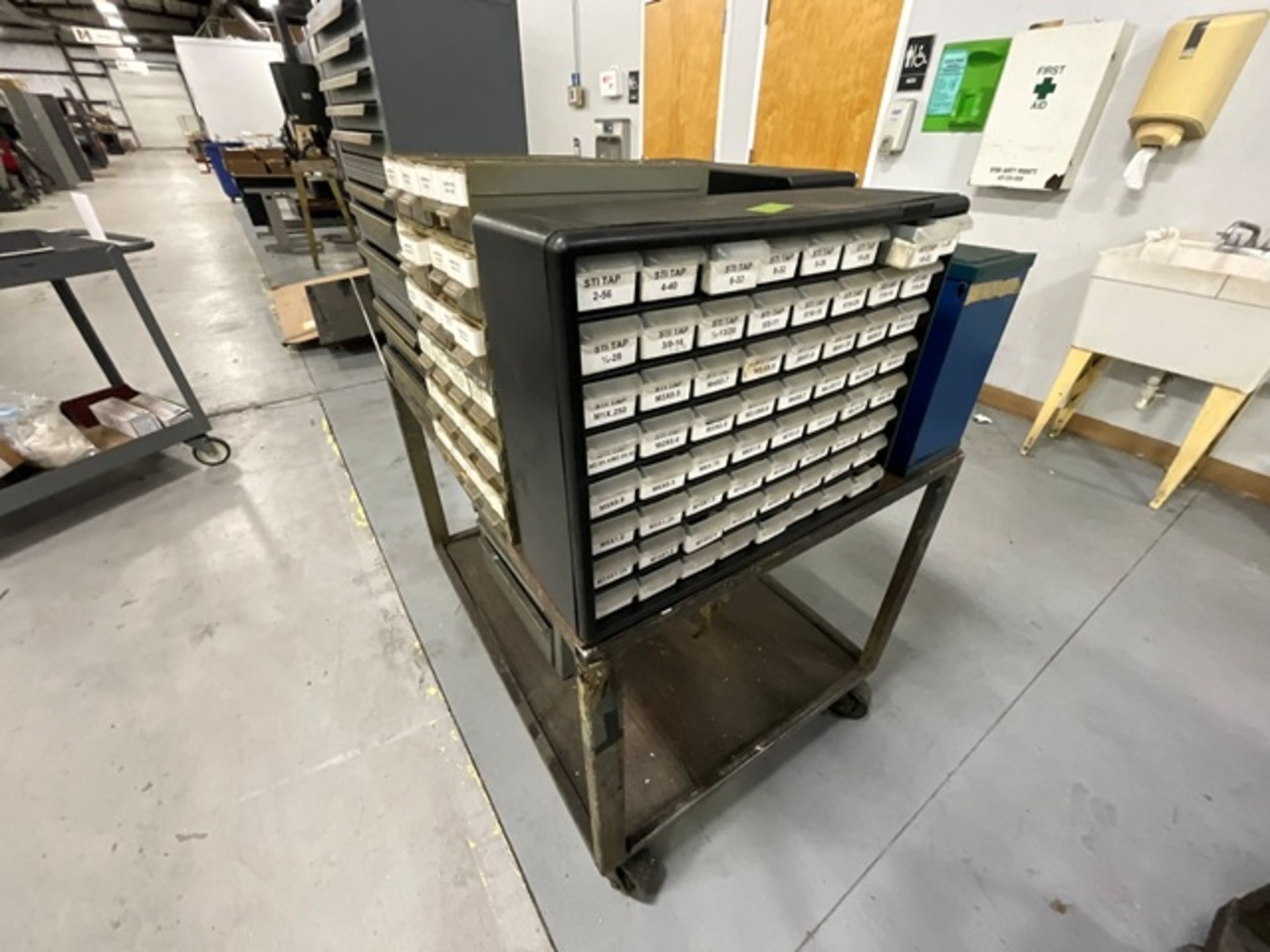 Cart with (9) Assorted Tool Storge Cabinets and Bins - Cart: 40" x 30 ...