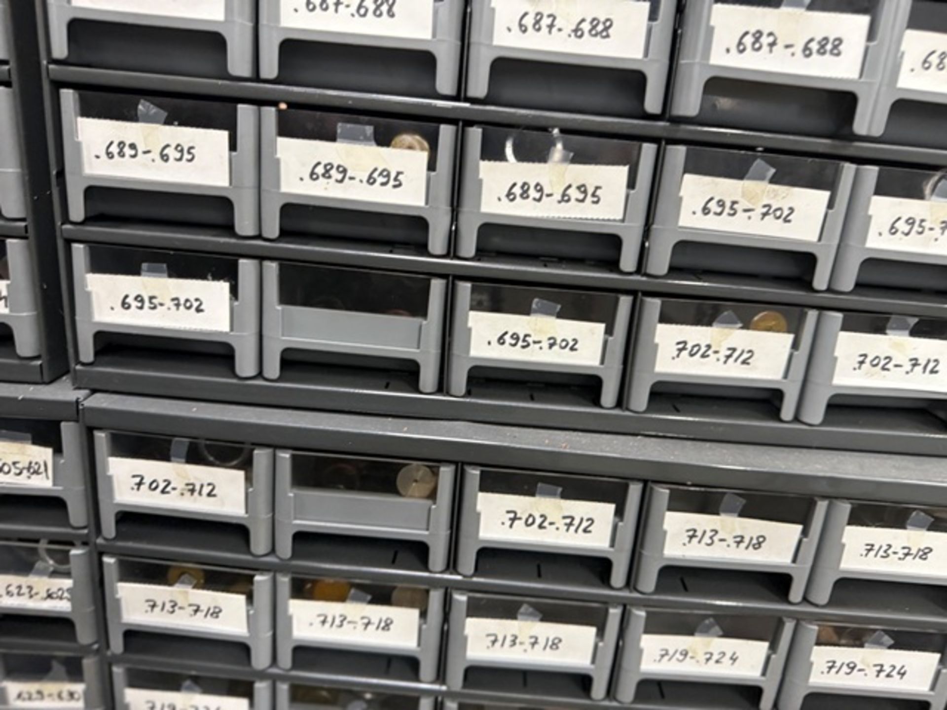 Large Assortment of Plug Gages in Drawered Storage Rack