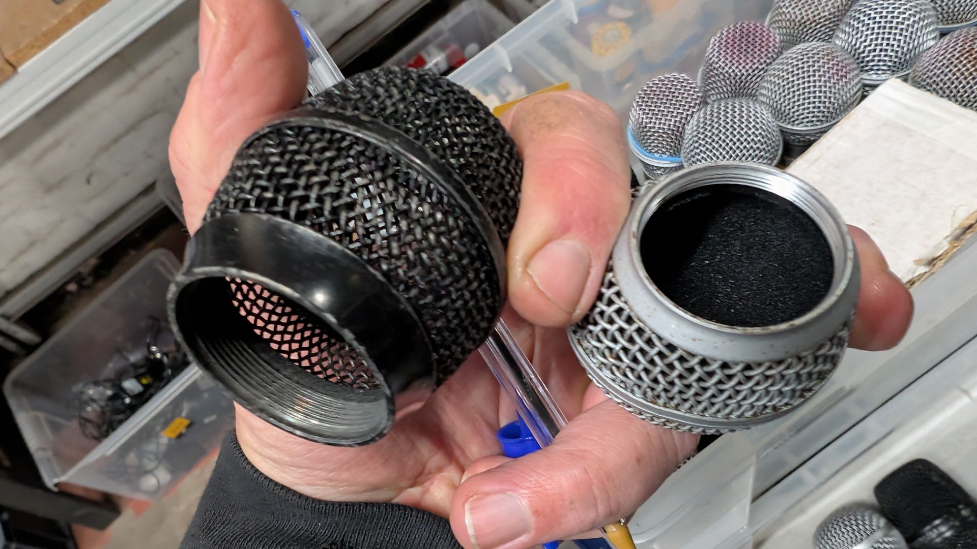 The contents of 2 Crates of 11 Microphone Heads and related itemsThis ...