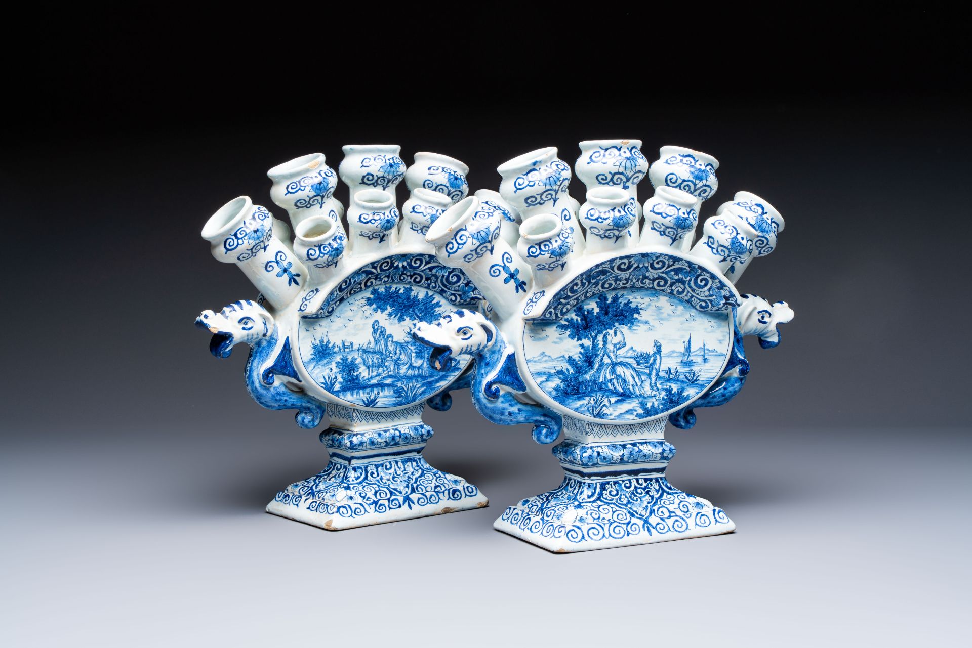 A pair of large blue and white Dutch Delft tulip vases, 19th C.Dim.: 31 ...