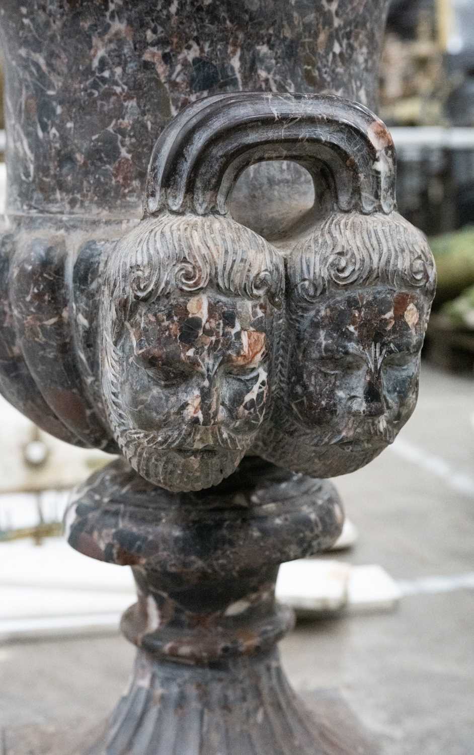 MEDICI STYLE SCAGLIOLA MARBLE URN, everted gadrooned rim and body ...