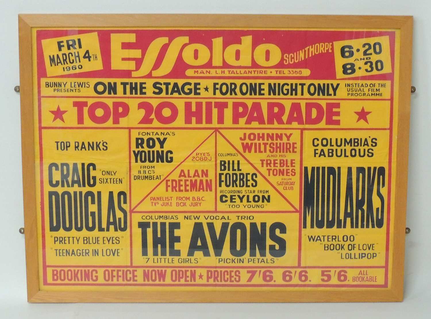 ESSOLDO, SCUNTHORPE TOP 20 HIT PARADE MUSICAL POSTER, 1960, featuring ...