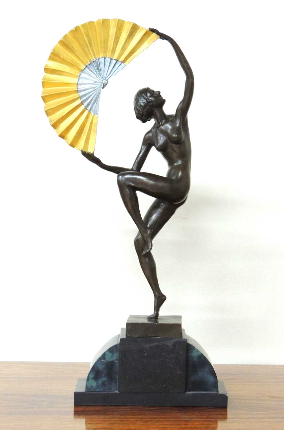 ART DECO STYLE PAINTED BRONZE FIGURE 'THE FAN DANCER', unsigned, on ...