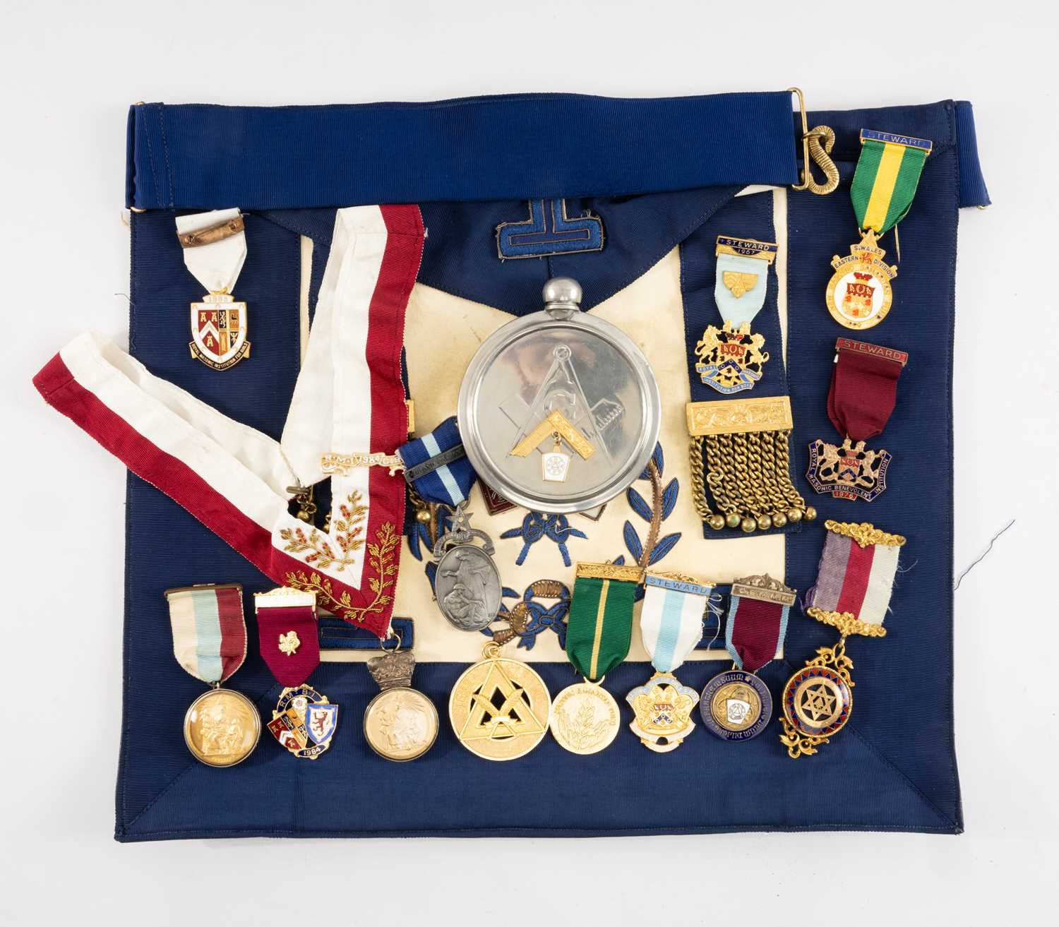 MASONIC CLUB HOUSE: ASSORTED MEMORABILIA, including embroidered leather ...