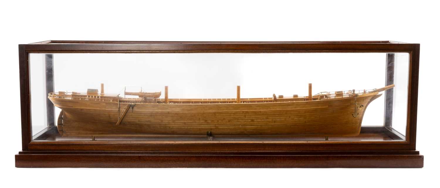 MARITIME CLUB HOUSE: CASED PLANKED & FRAMED UNRIGGED MODEL OF A SHIP ...