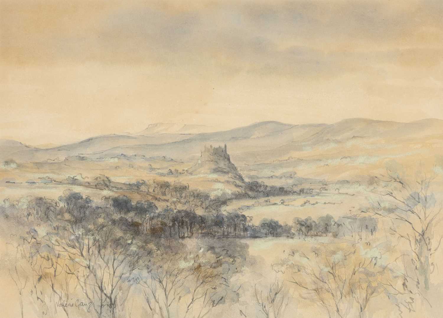 VALERIE GANZ (1936-2015) watercolour - Carreg Cennen Castle, signed, 36 ...