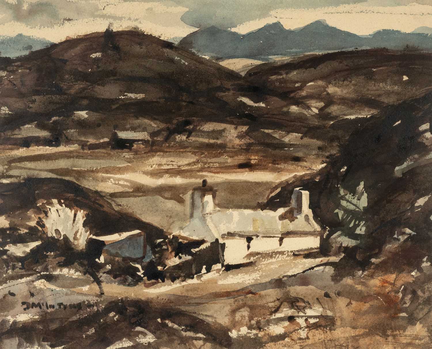 DONALD MCINTYRE (2023-2009) watercolour - entitled verso, 'Cottage in ...