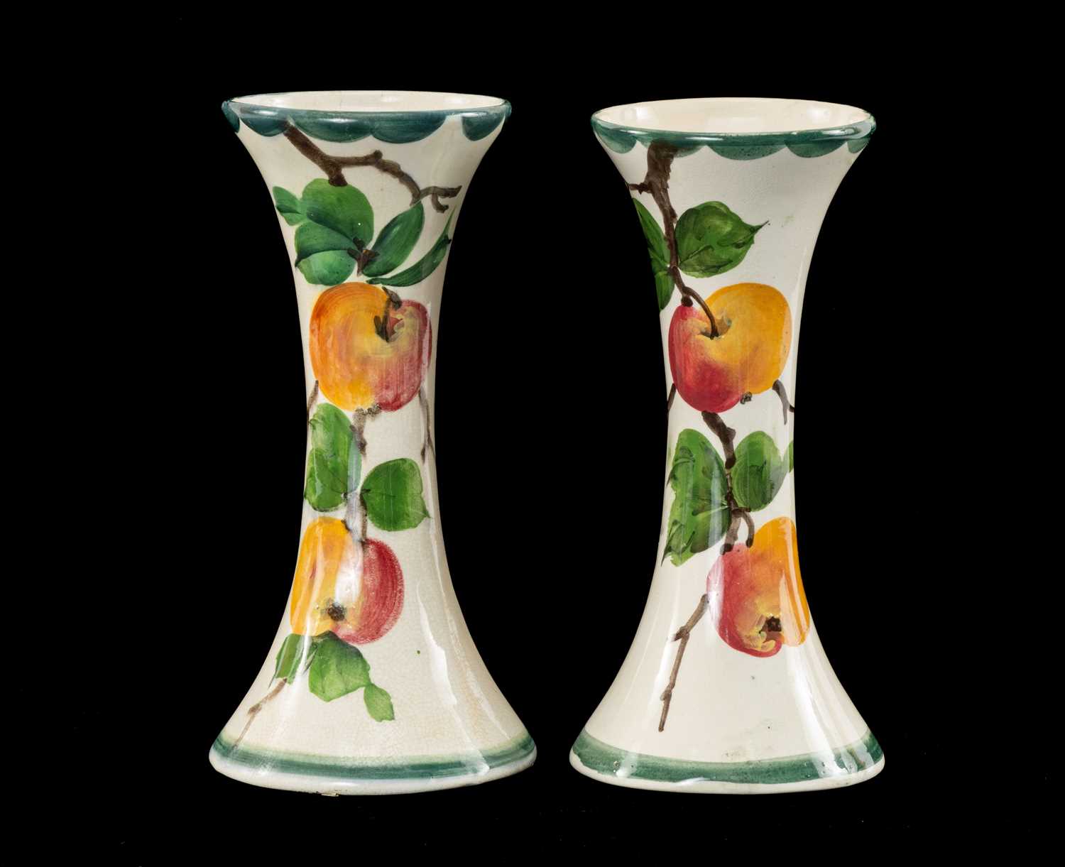 PAIR OF LLANELLY POTTERY VASES decorated with branches of fruit by ...