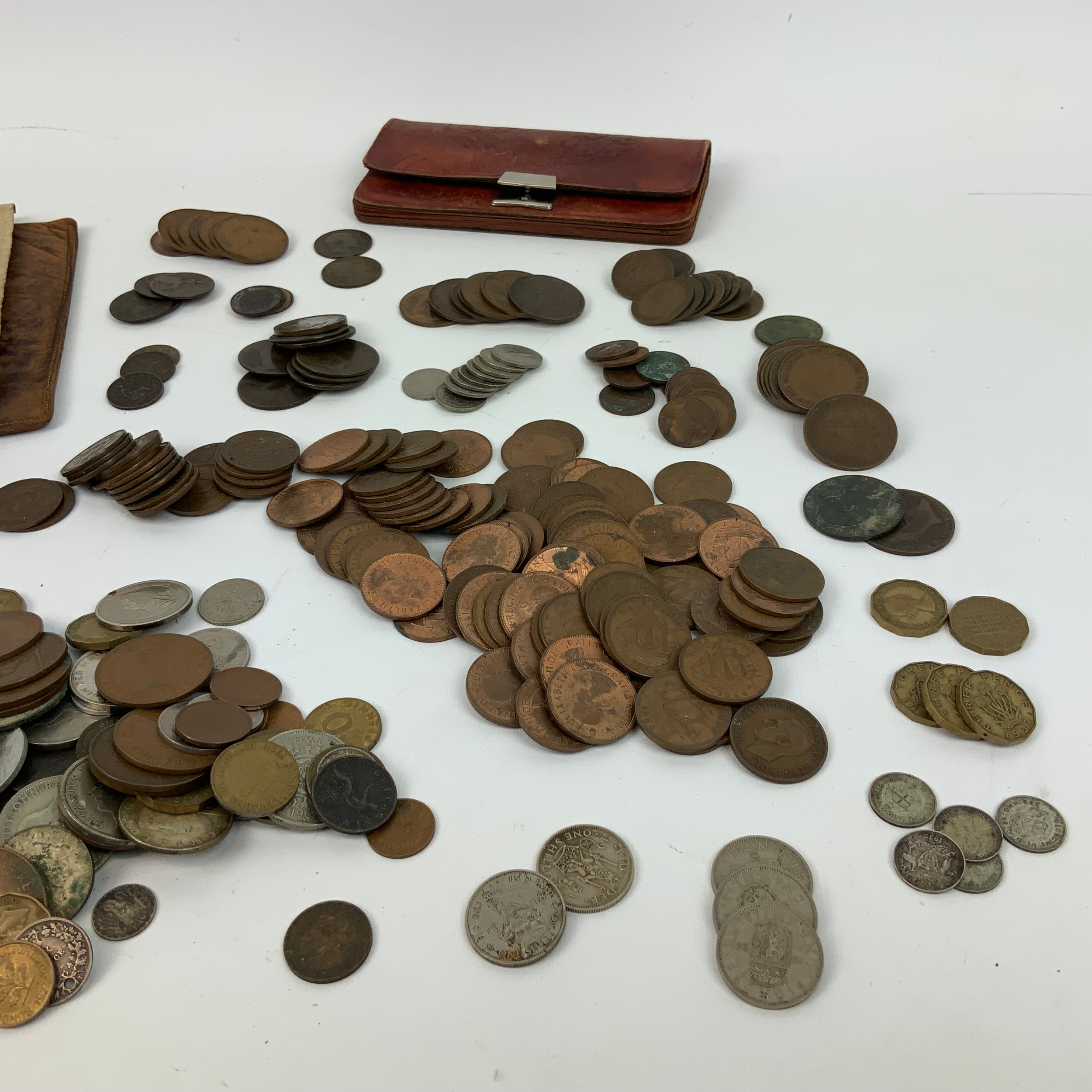 An assortment of bank notes and coins, including various Victorian ...