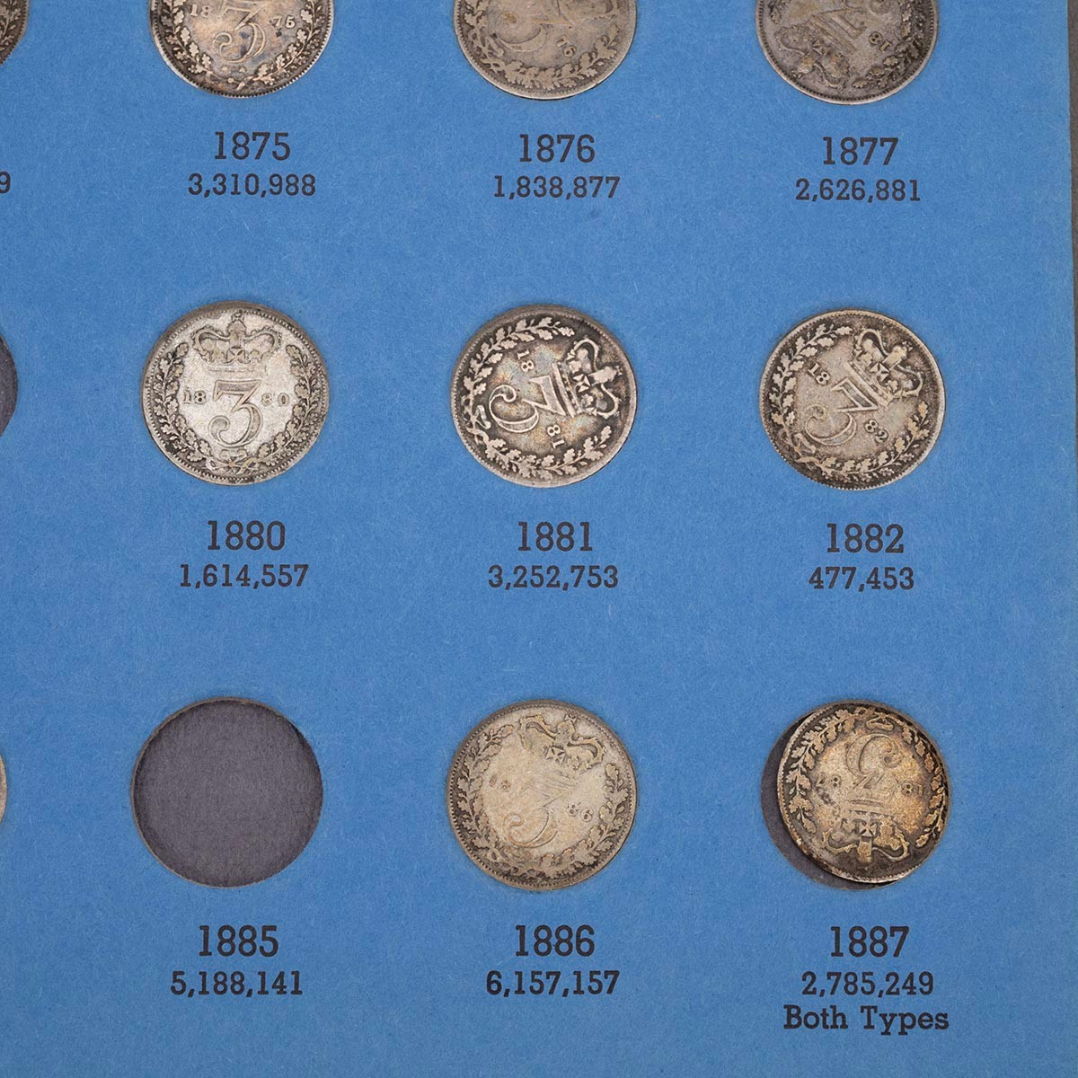 A Great Britain threepence collection 33 coins approximately in ...