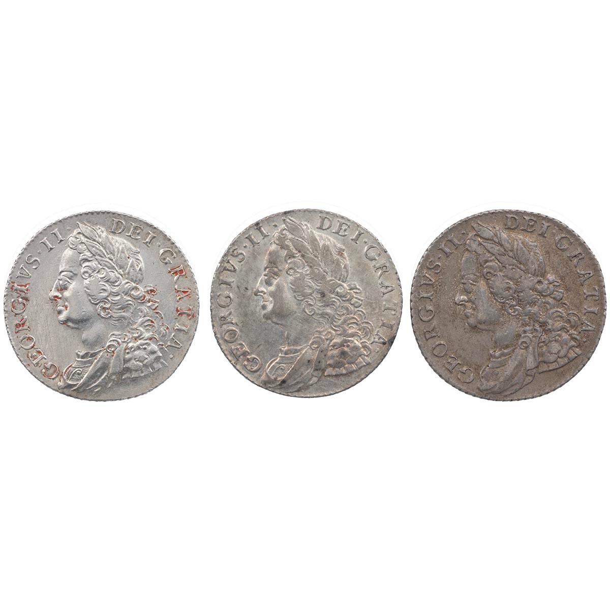 1758 George II Shillings (3) - (S 3704), all Fine to Very Fine.