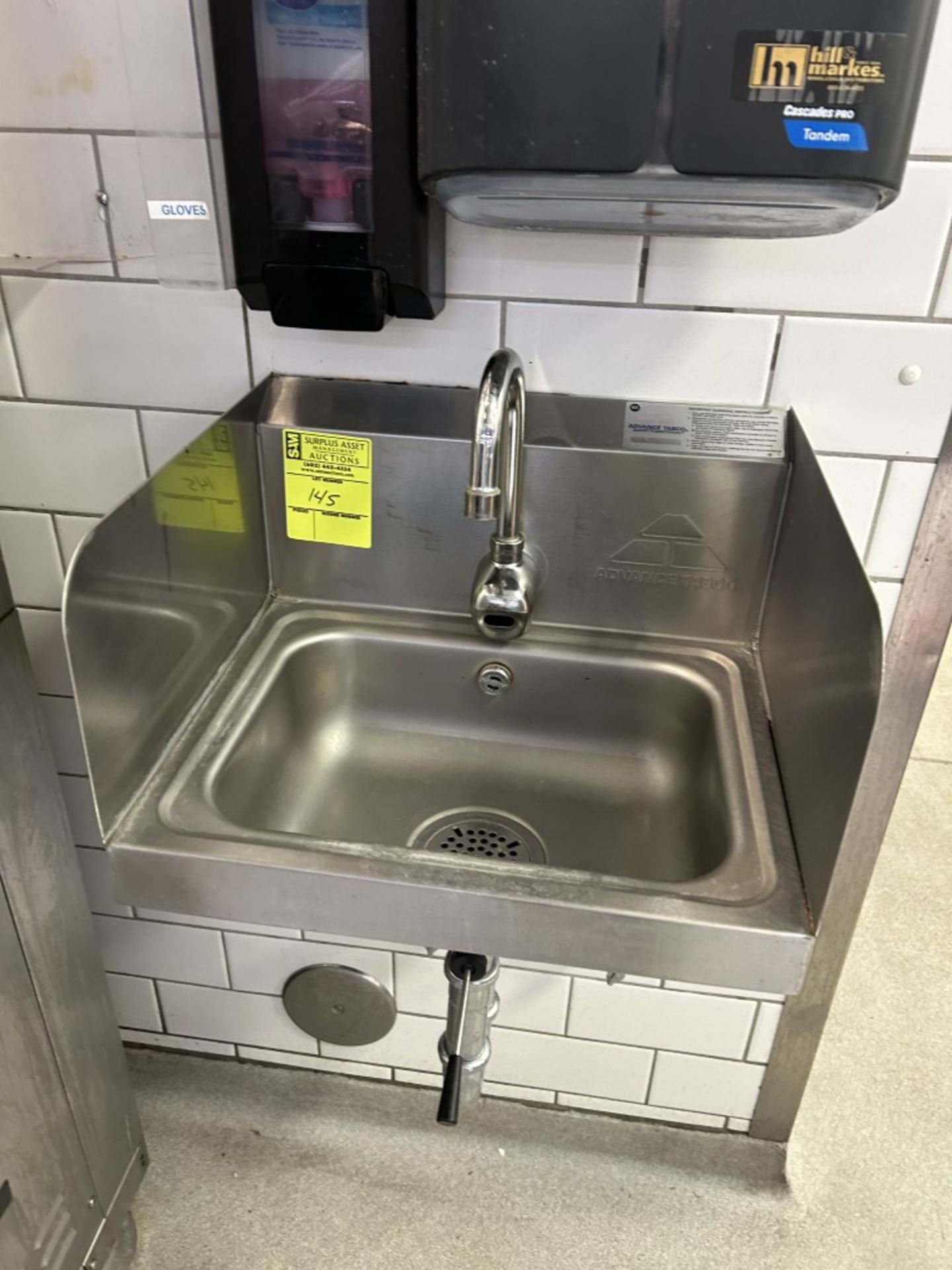 ADVANCE TABCO HAND SINK W/ SOAP AND PAPER TOWEL DISPENSERS