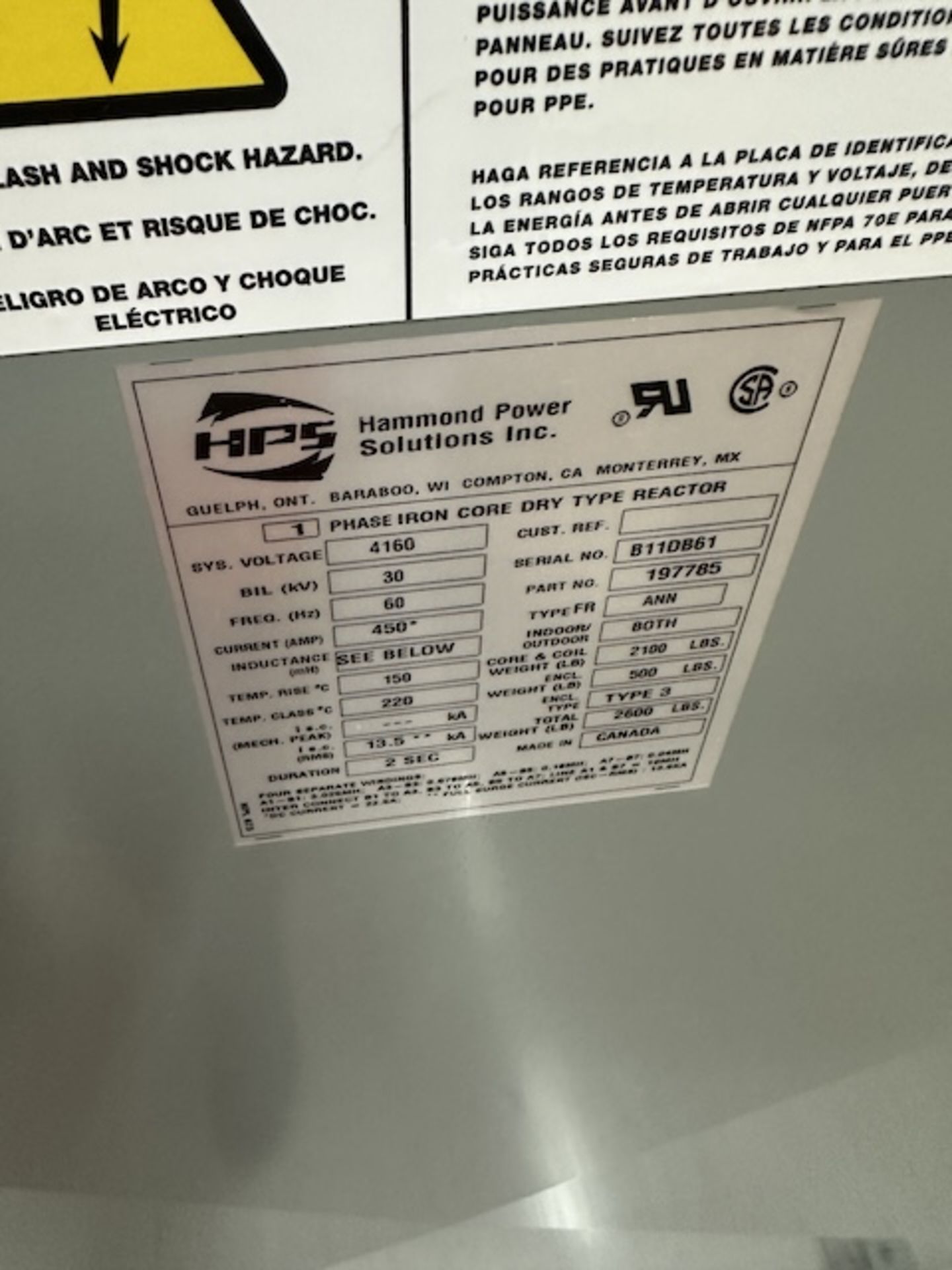 Hammond Power Transformer Single Phase Iron Core Dry Type Reactor ...