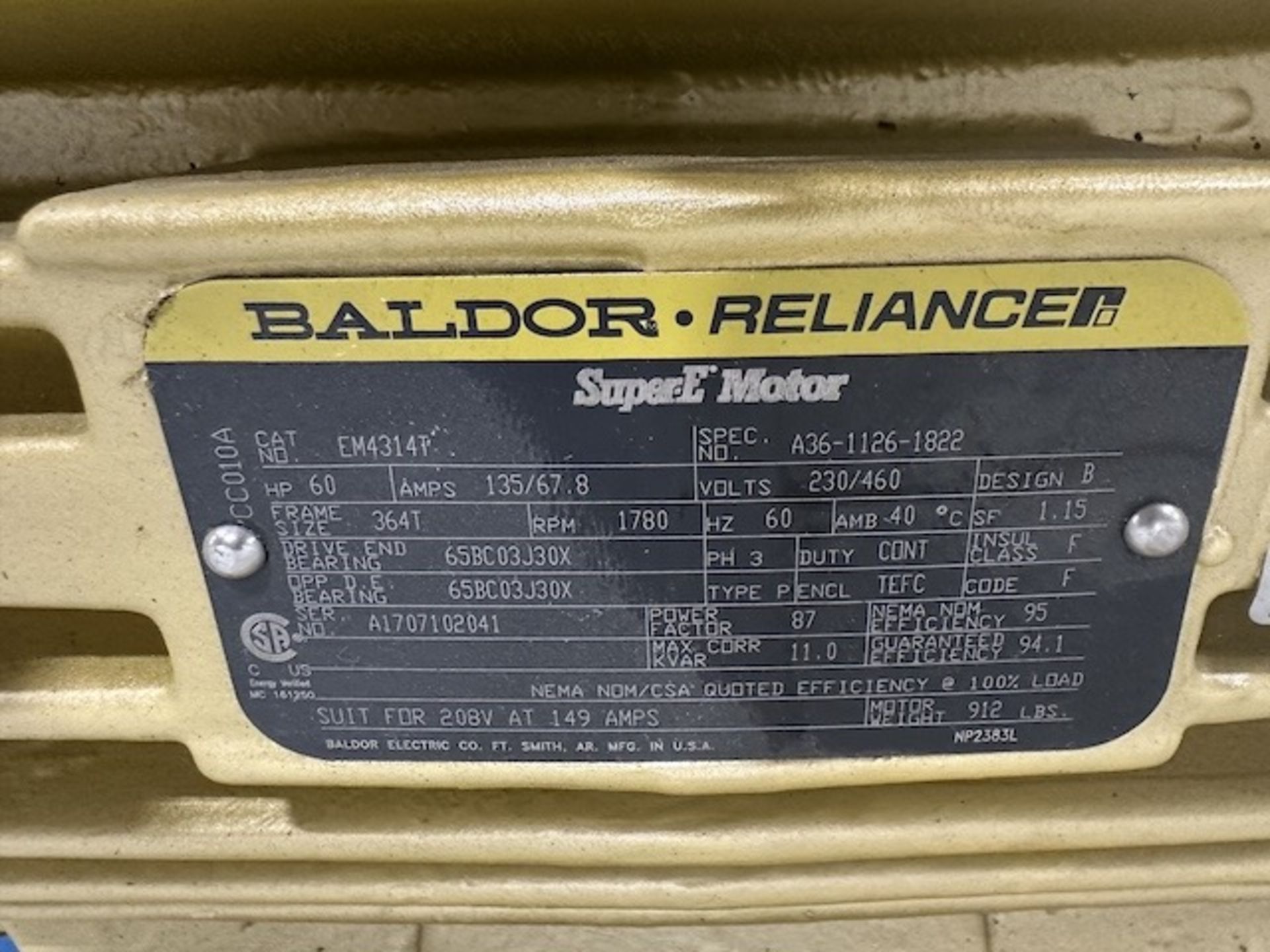 Baldor Reliance Super-E motor Dual Motor Test Unit, 60 HP Motors ...