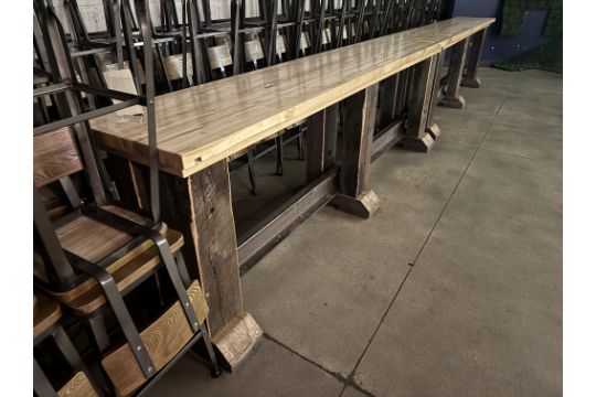 Wood Table with Railroad Rail Foot Rest, 23.5" W x 11' L x 41.5" T ...