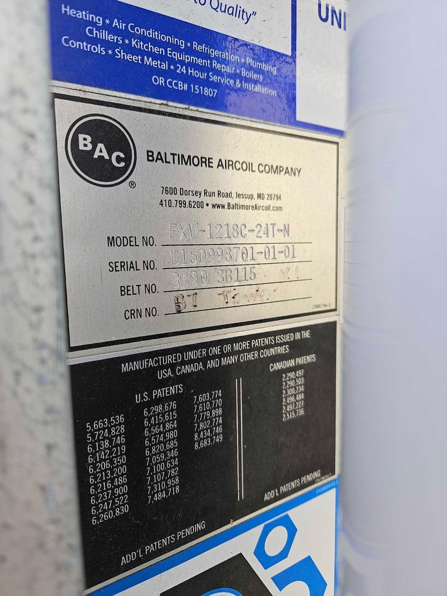 Used Baltimore Aircoil Company FXV-1218C-24T-N Closed Circuit Cooling ...